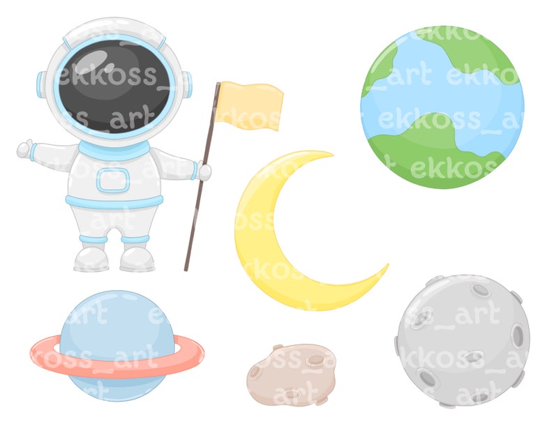 Astronaut and Space EPS Clipart, Space Vector Print, Instant Download ...