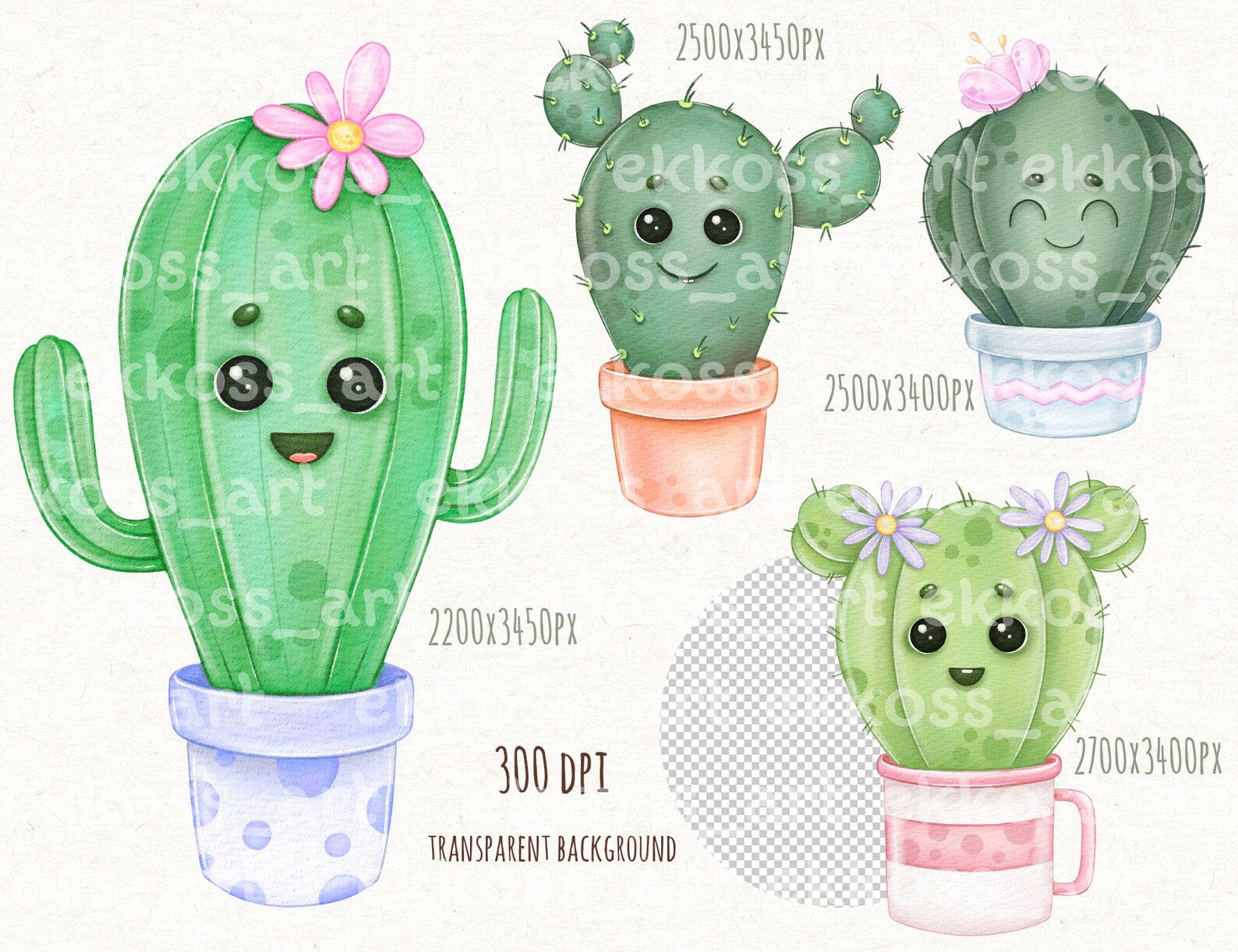 Kawaii Cactus Clipart Digital Kawaii Stickers Printable PNG | Etsy