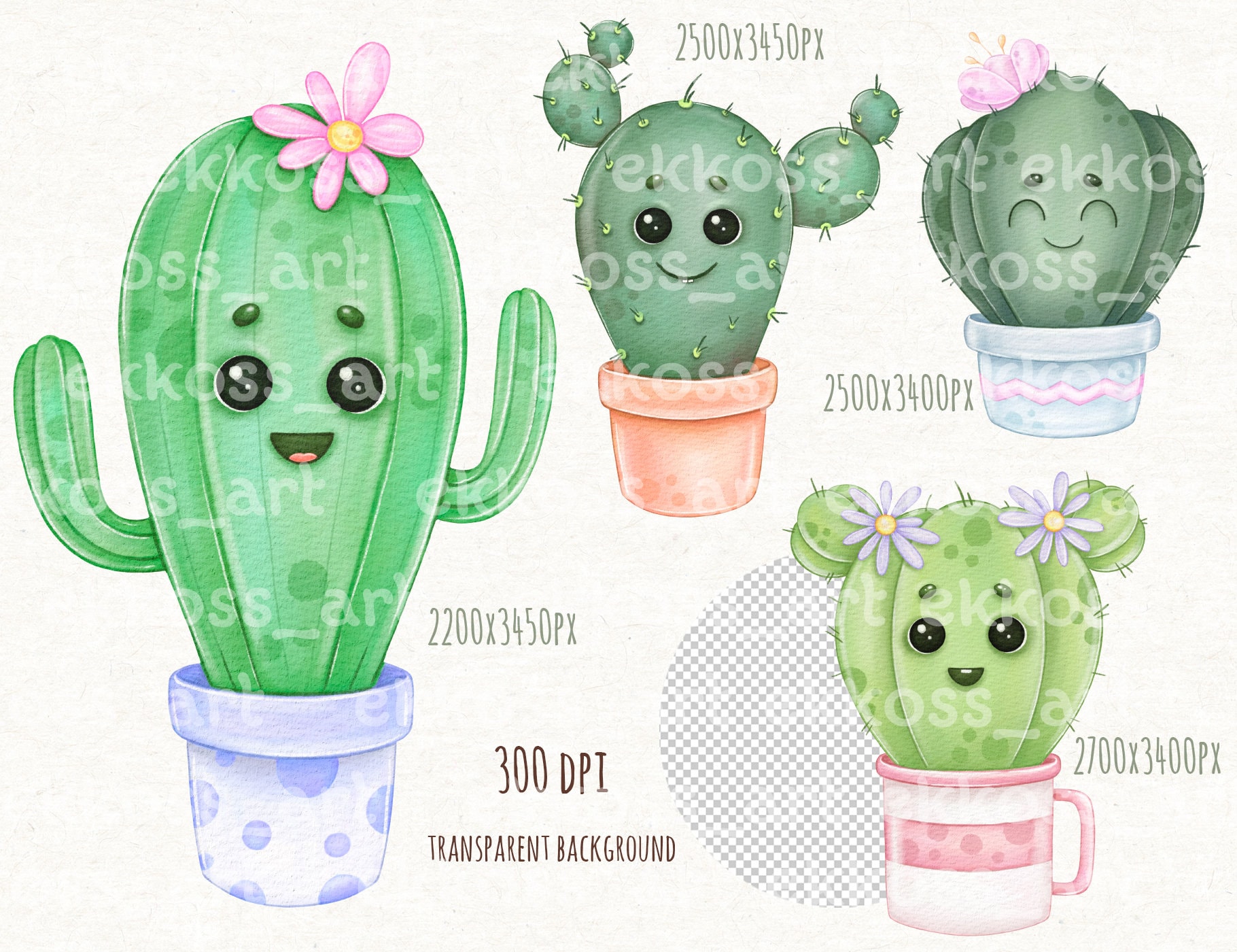 Kawaii Cactus Clipart, Digital Kawaii Stickers, Printable PNG - Etsy