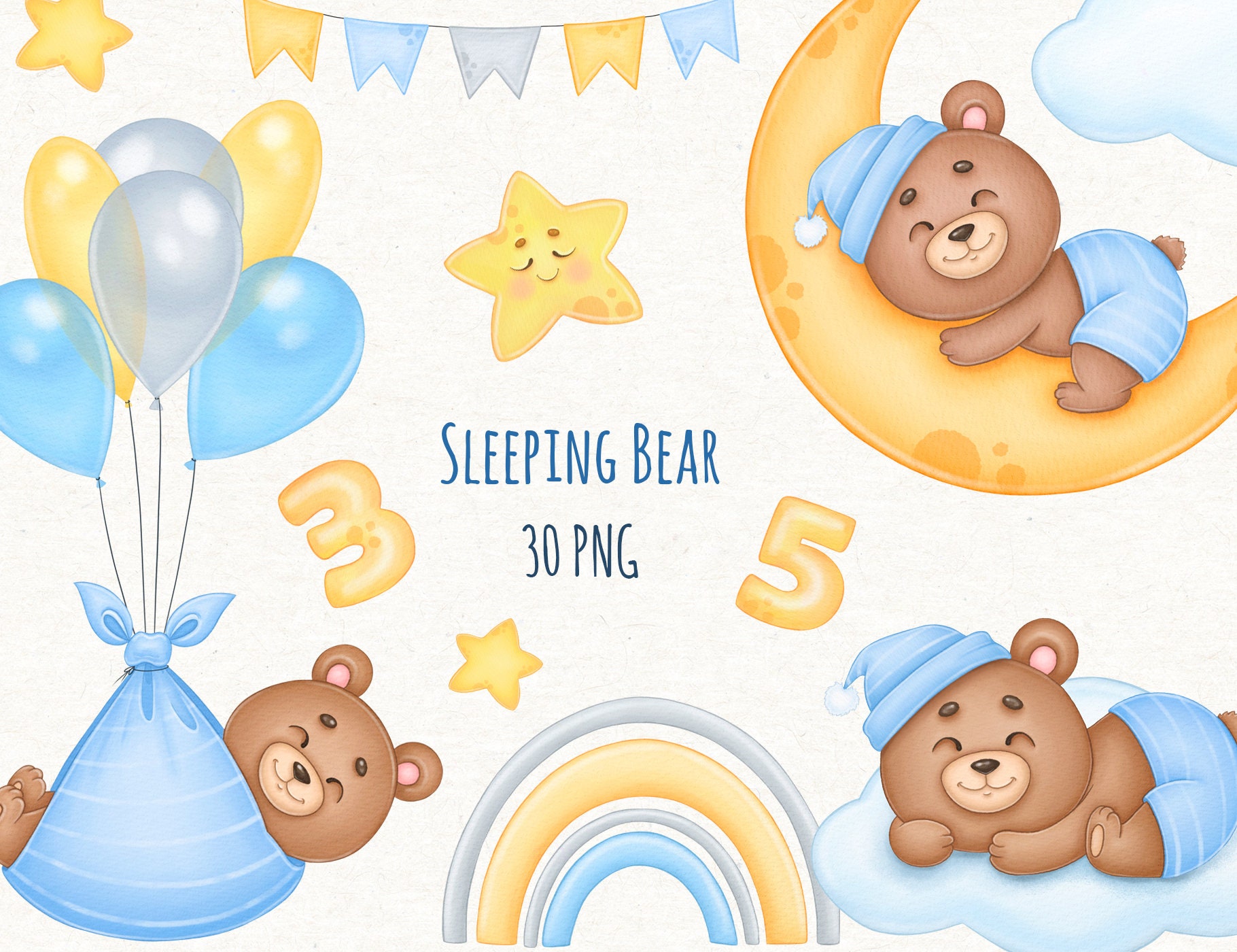 Sleeping Bear Clipart Baby Shower Boy Png - Etsy