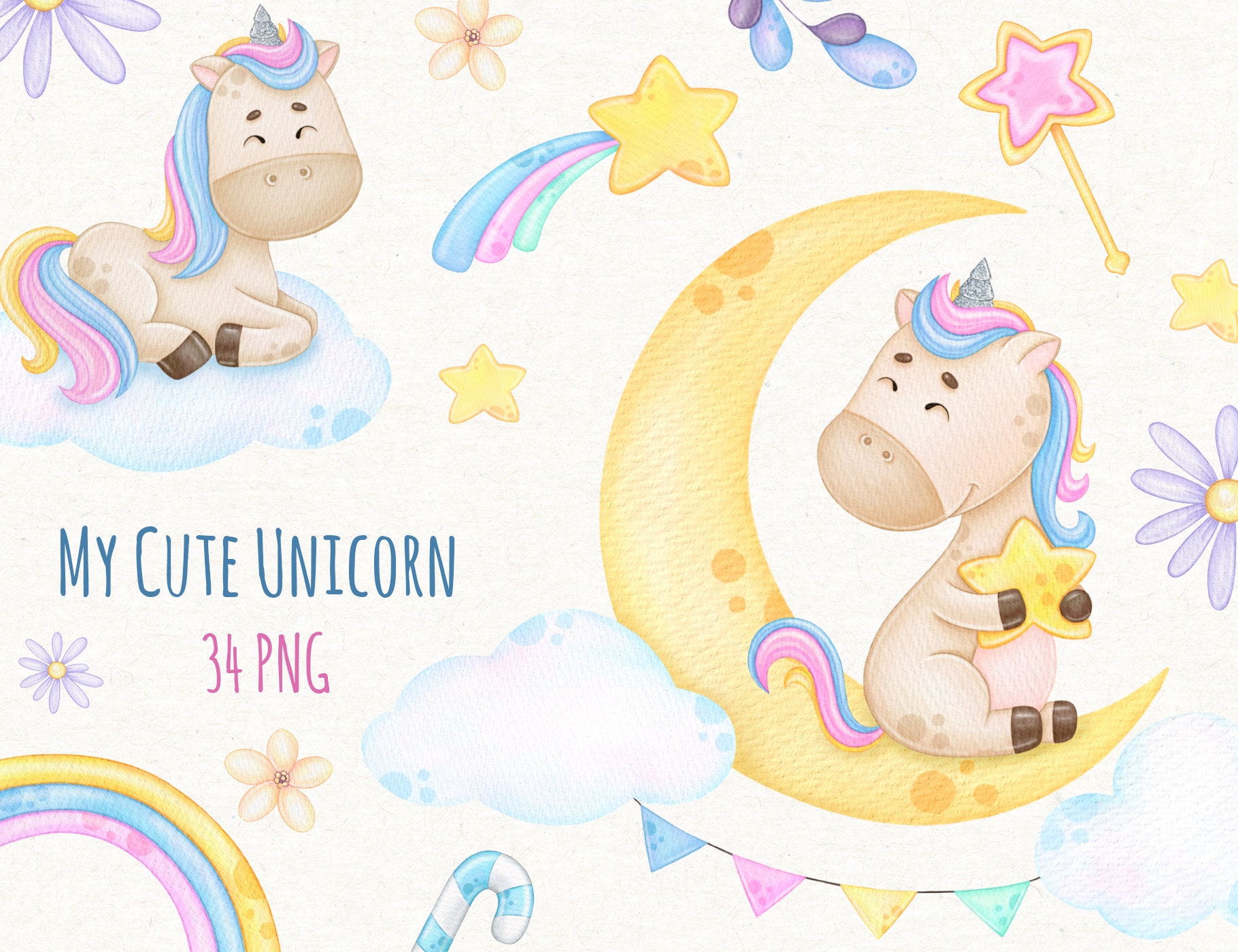 Watercolor Unicorn Clipart Rainbow Clip Art Unicorn - Etsy