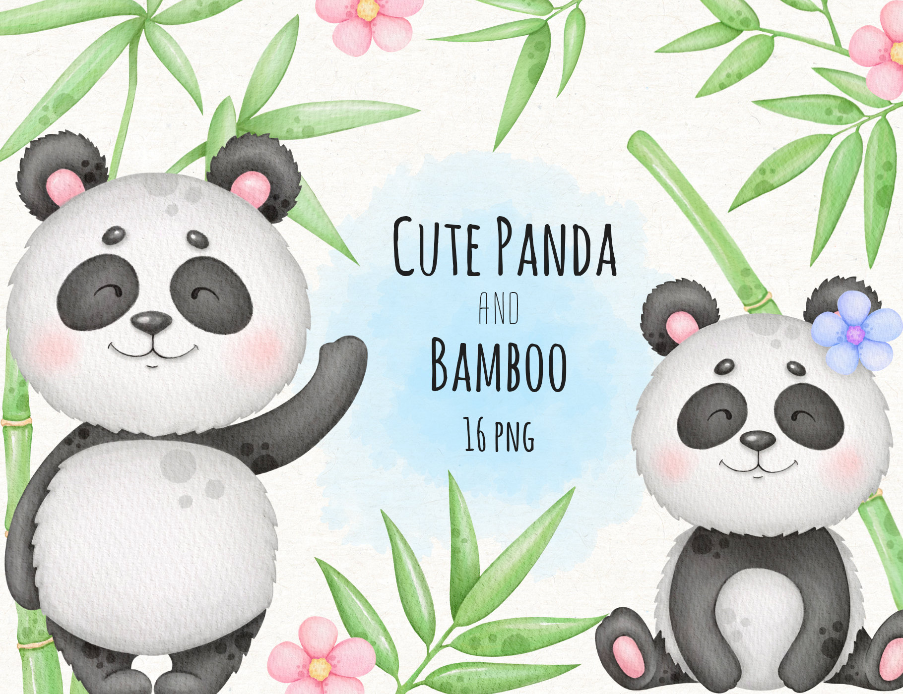 Watercolor Panda And Bamboo Clipart Digital Printable Art | Etsy