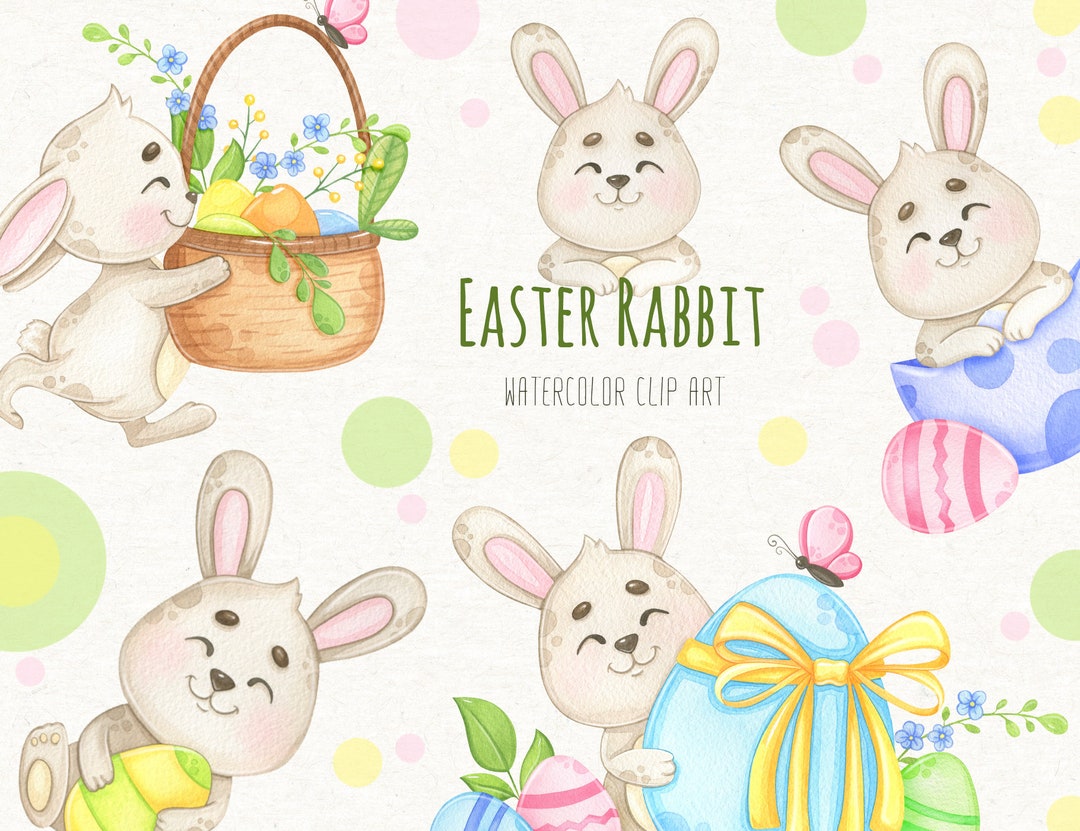 Easter Bunny Watercolor Clipart, Spring Clip Art - Etsy