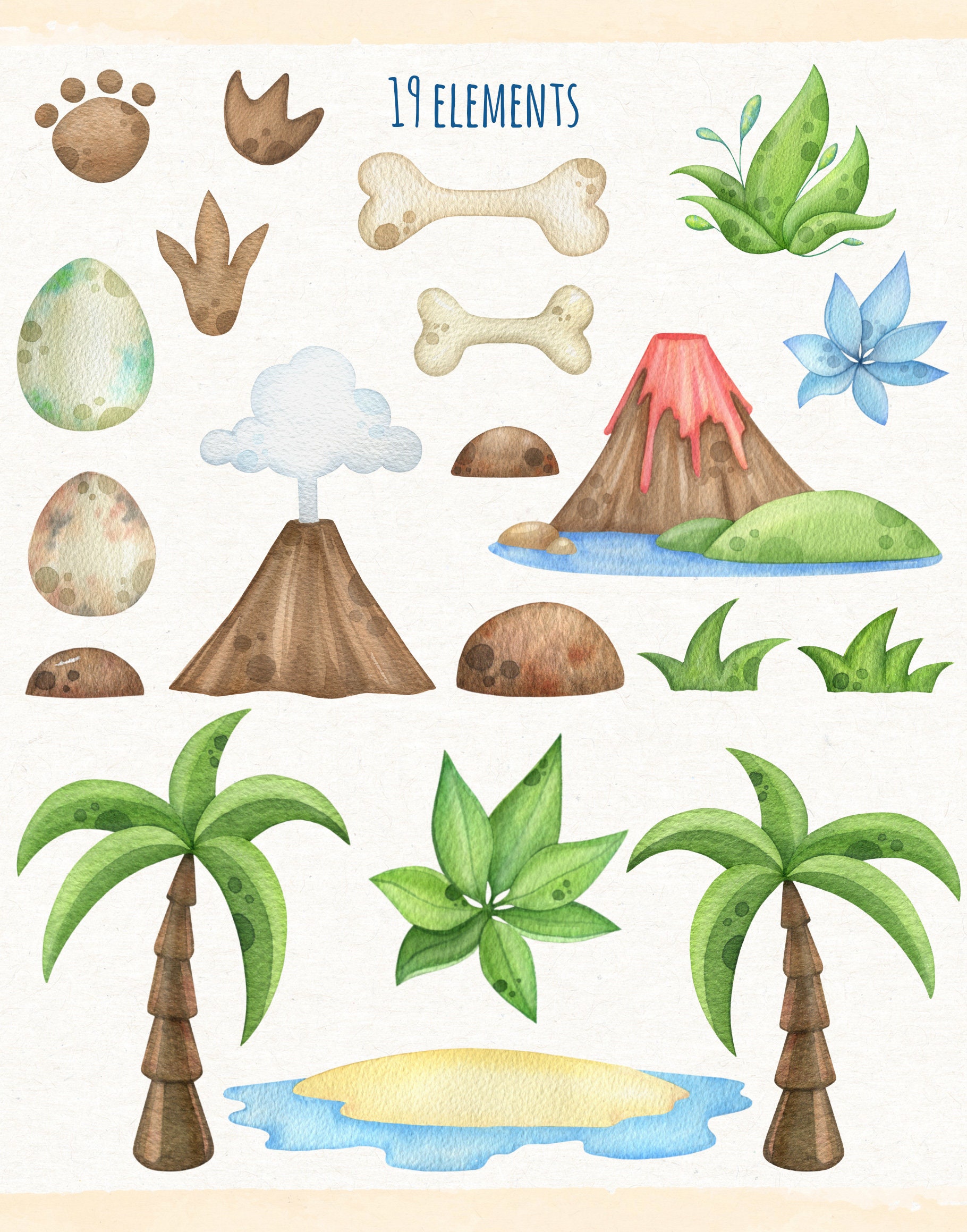 Dinosaur Clipart Watercolor PNG Cute Dino Instant Digital - Etsy