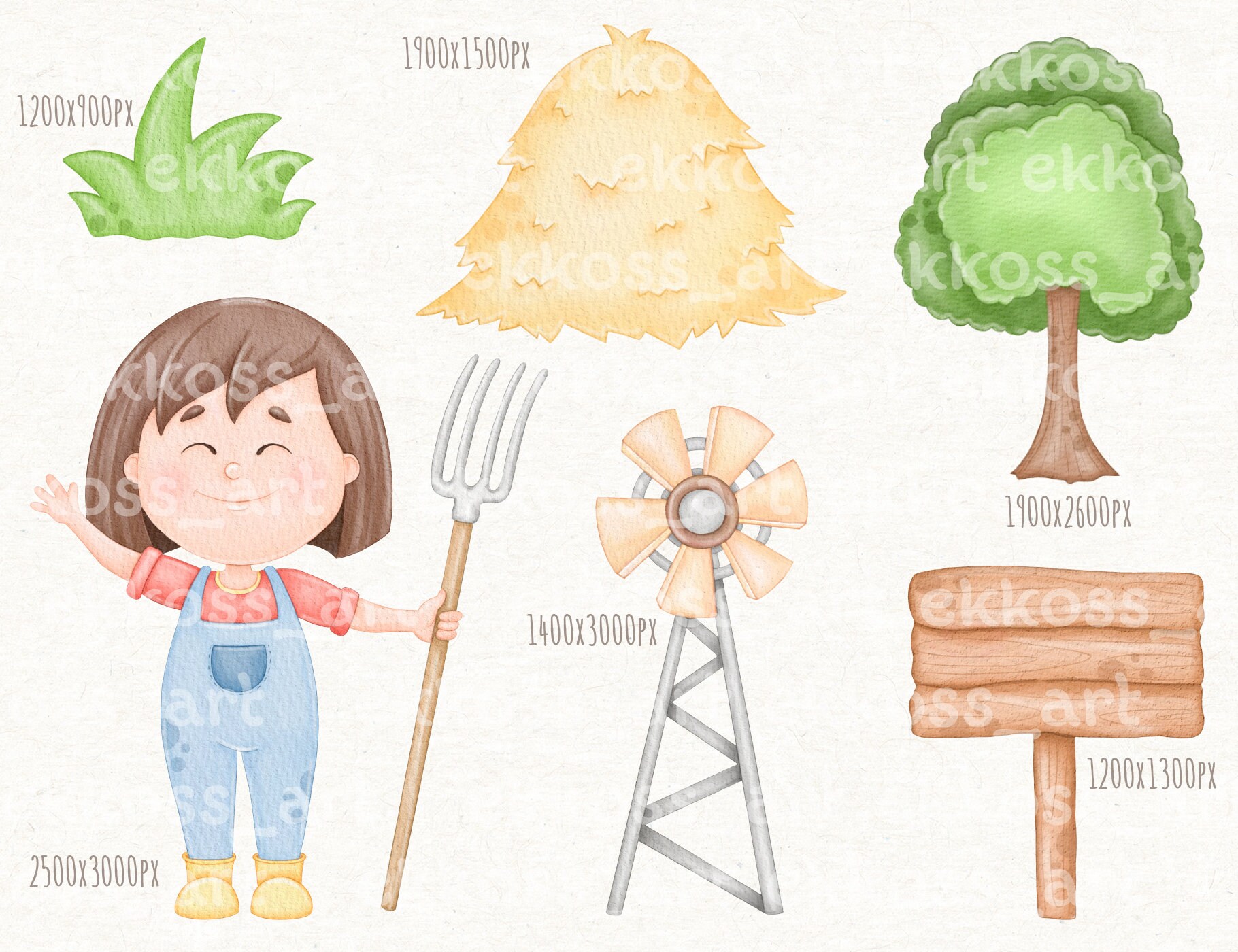 Watercolor Farm Animals Clipart Farm Png Watercolor Digital - Etsy