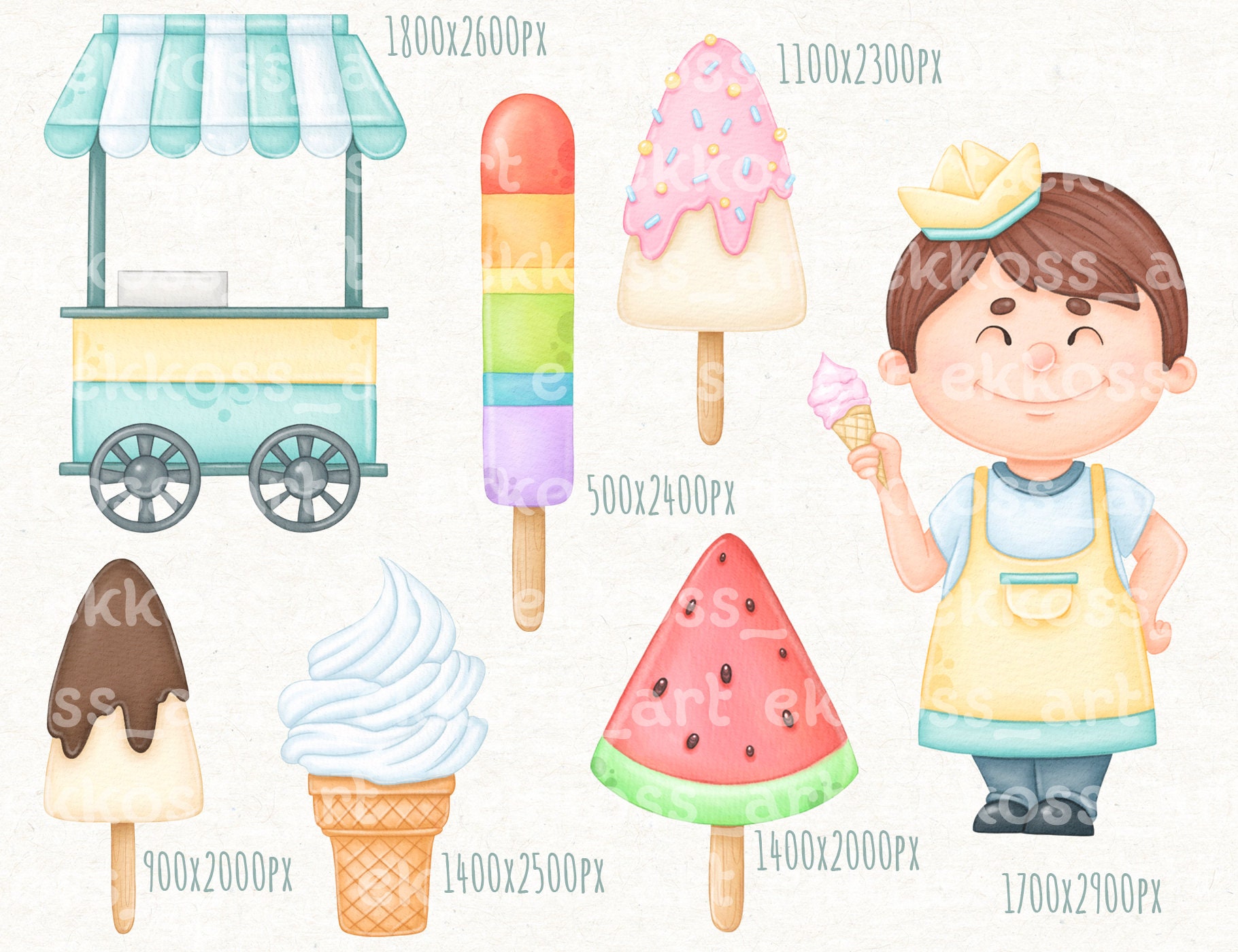 Watercolor Ice Cream Clipart Summer Clip Art Instant - Etsy