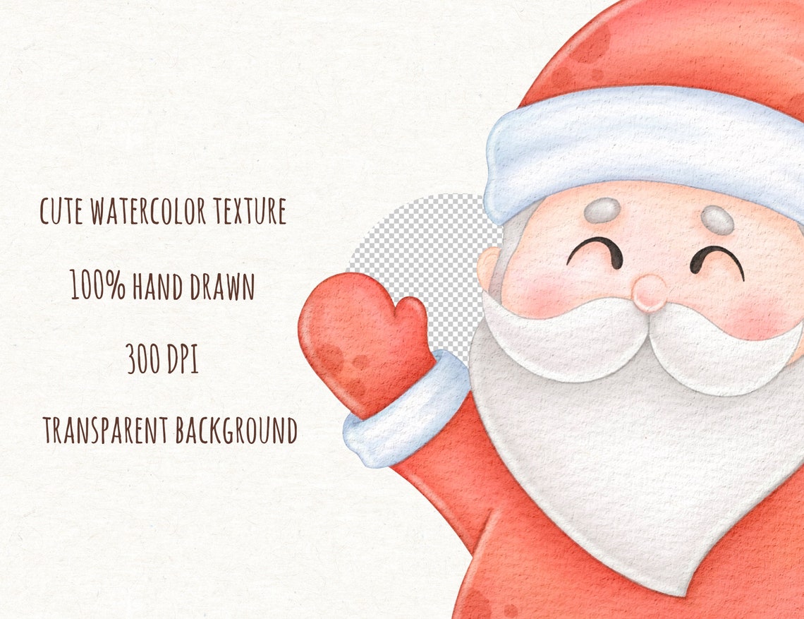 Watercolor Santa Claus Clip Art Cute Christmas Clipart Png - Etsy