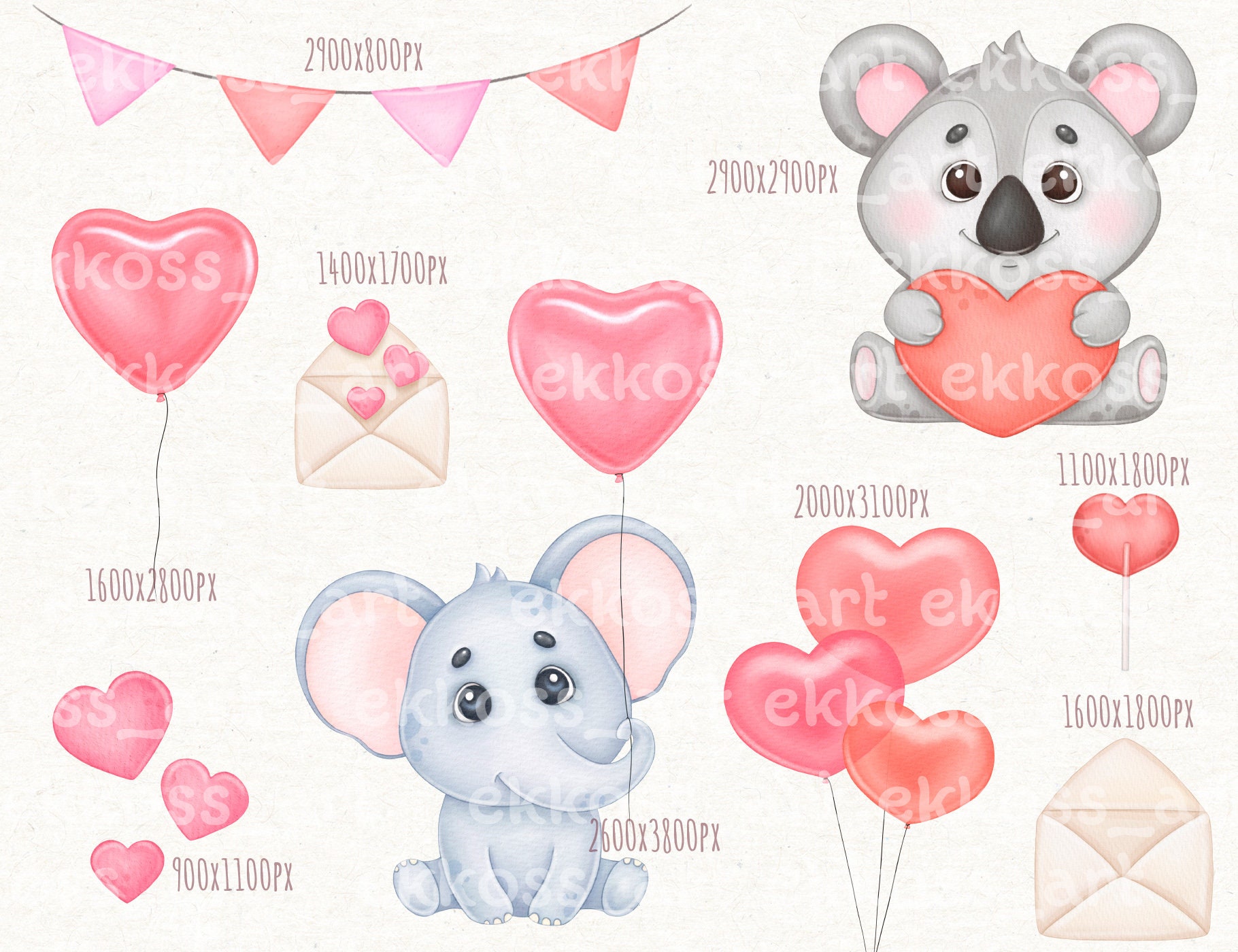 Valentines Day Watercolor Clipart Cute Animals in Love PNG - Etsy