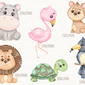 Cute Safari Animals Clipart, Jungle Baby Shower, Tropical Art PNG - Etsy