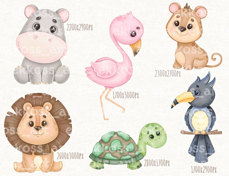 Cute Safari Animals Clipart, Jungle Baby Shower, Tropical Art PNG - Etsy