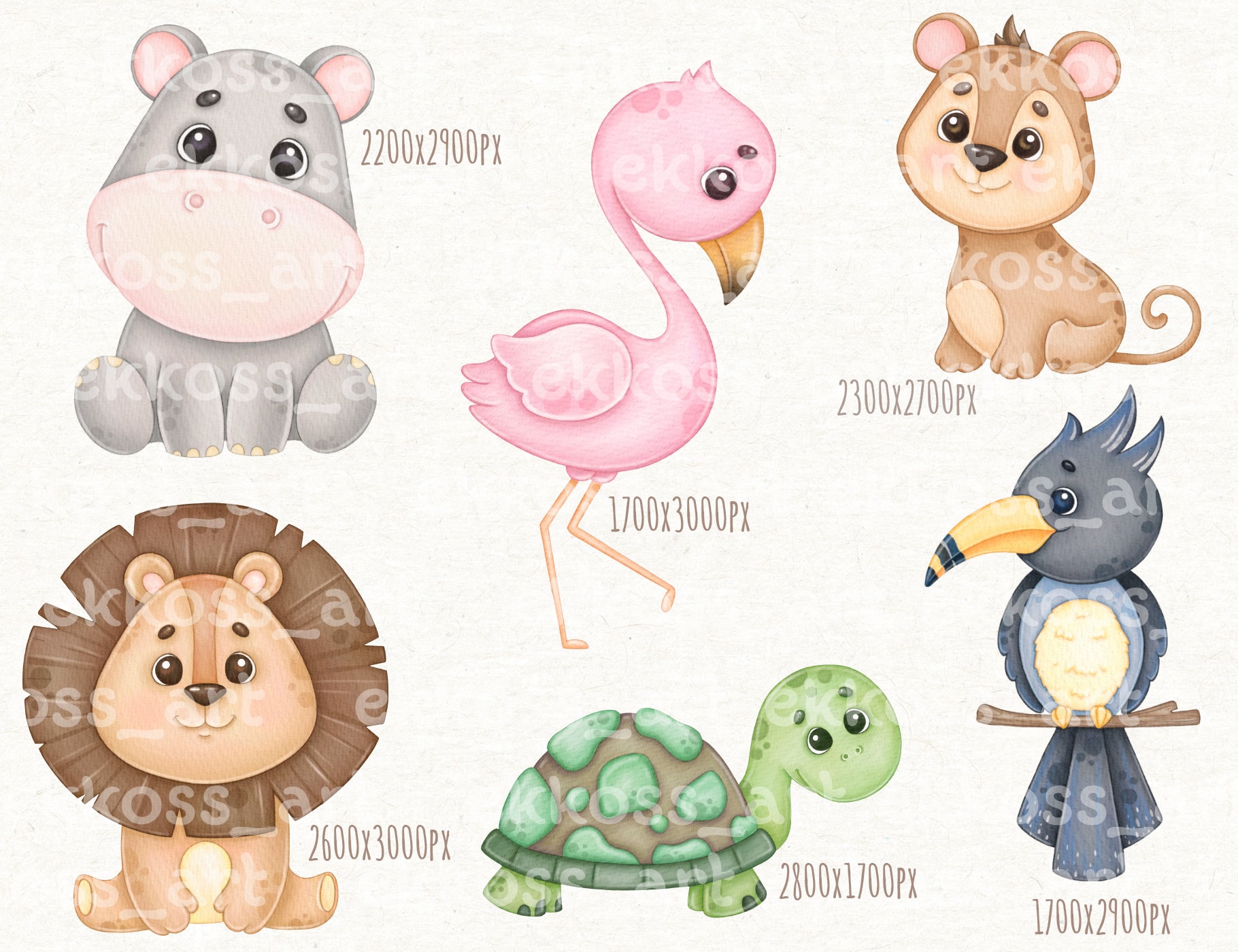 Cute Safari Animals Clipart Jungle Baby Shower Tropical Art - Etsy