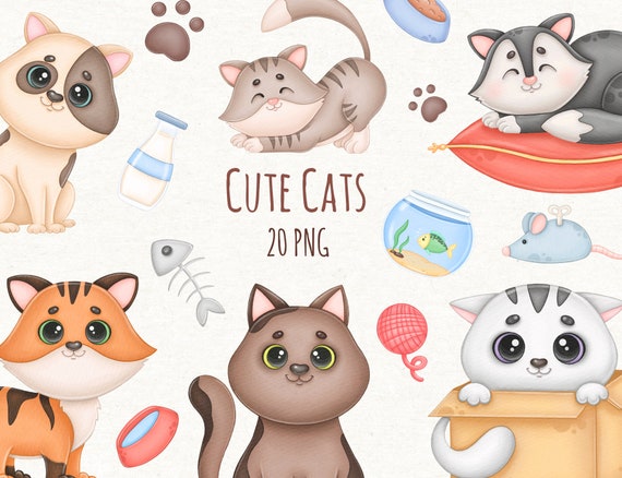 Cute Cat Clipart Cat Print PNG Pets Clip Art - Etsy