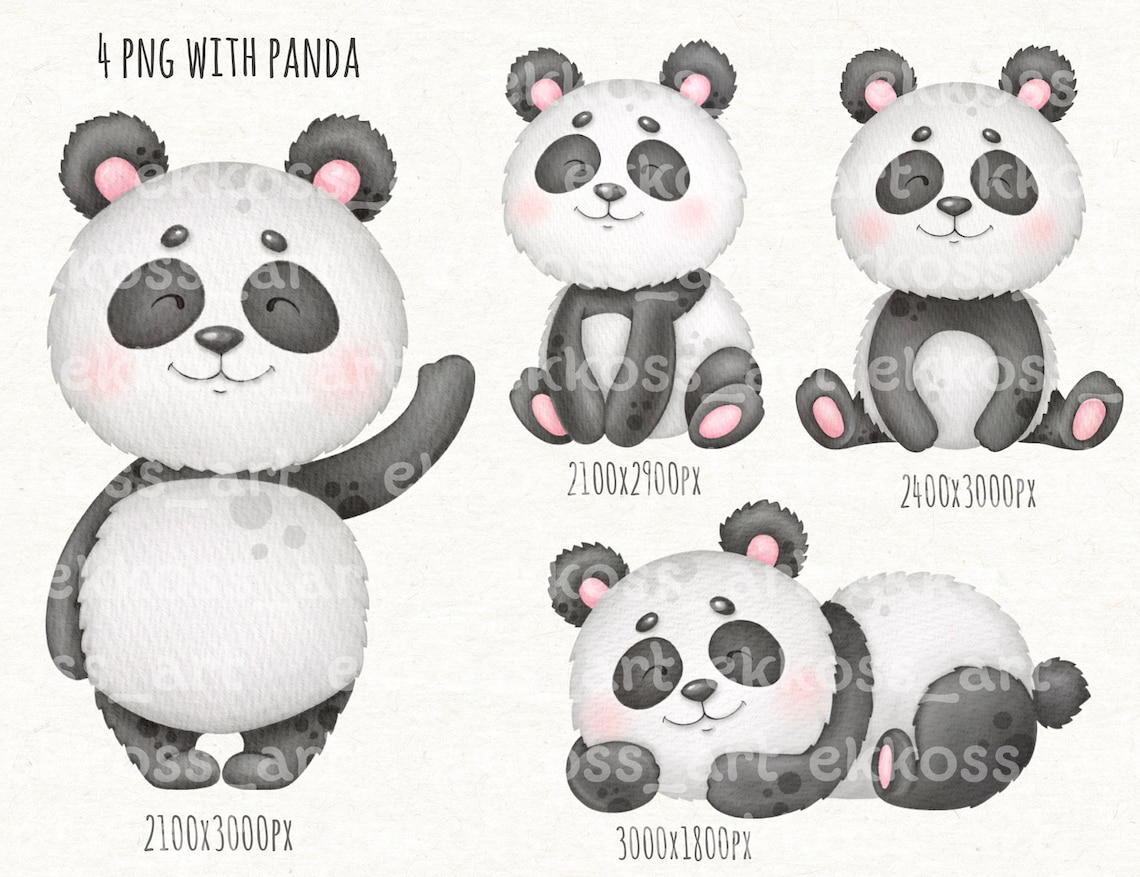 Watercolor Panda And Bamboo Clipart Digital Printable Art | Etsy