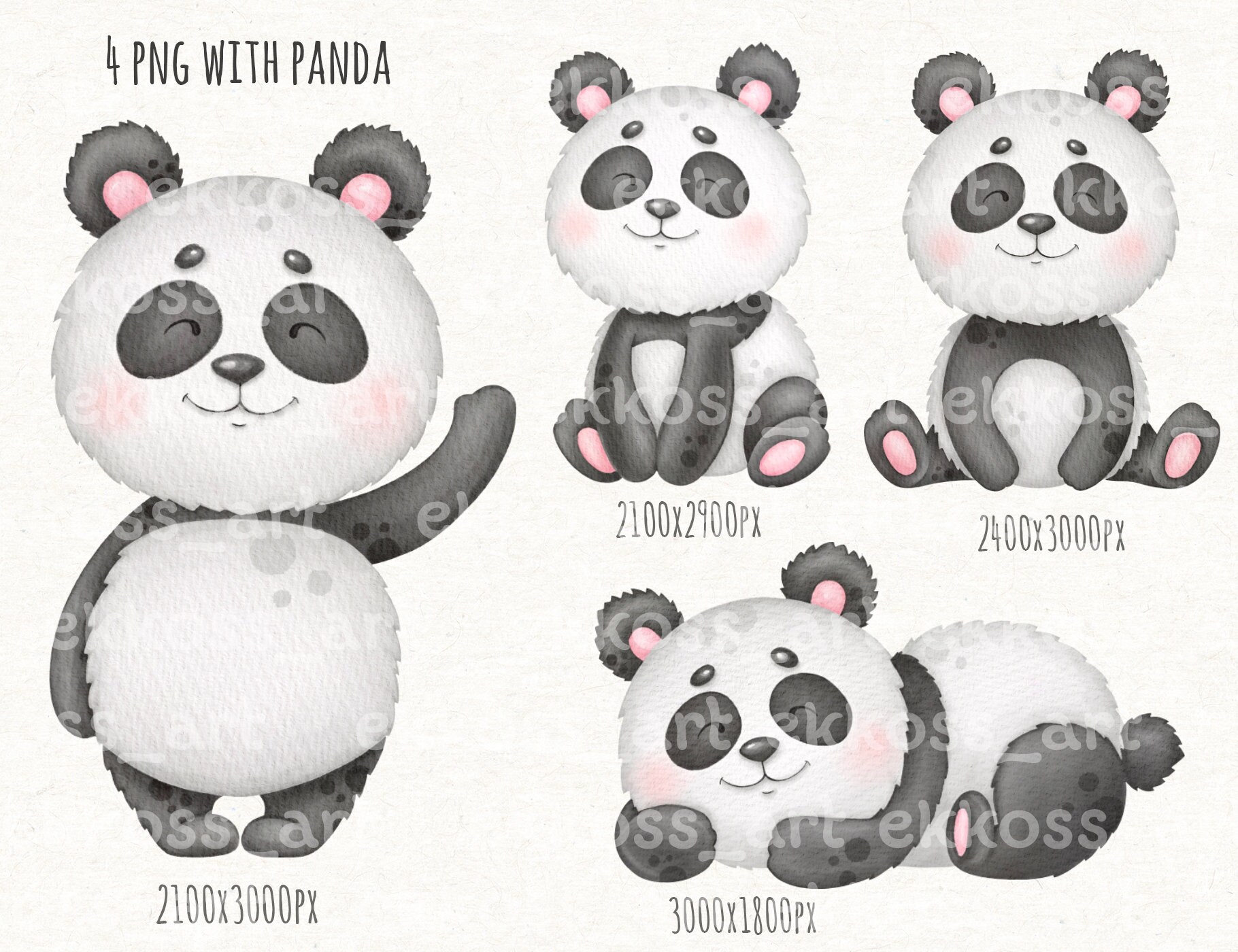 Watercolor Panda And Bamboo Clipart Digital Printable Art | Etsy