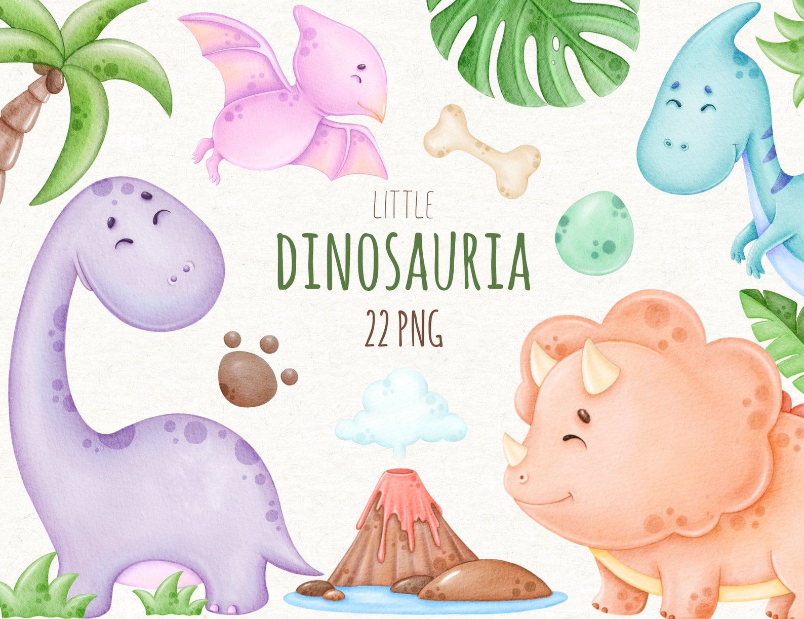 Watercolor Dinosaur Clipart Digital stickers Instant | Etsy