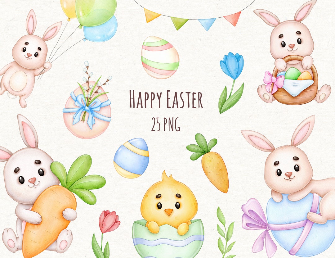 Cute Easter Bunny Watercolor Clipart, Spring Clip Art, Png - Etsy