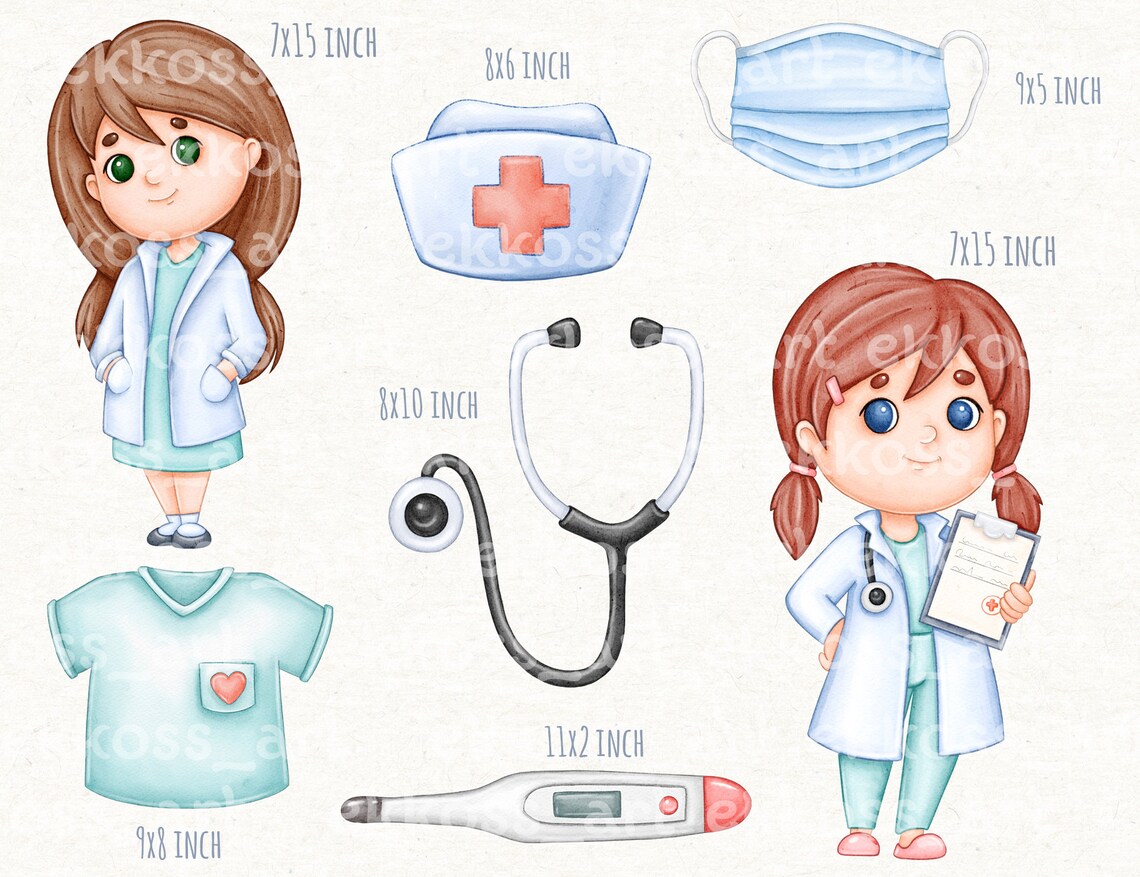 Nurse and Doctor Clipart, Medical Watercolor Clip Art, Png - Etsy