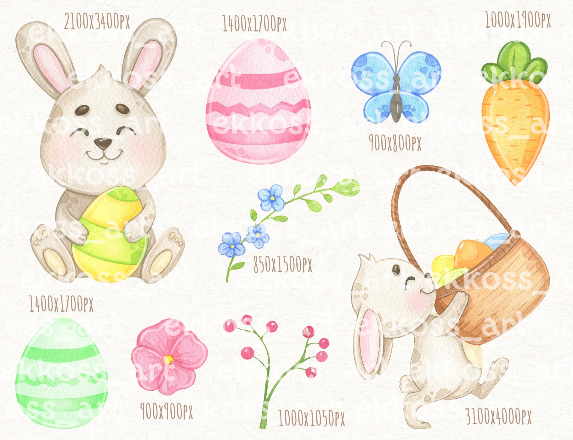 Easter Bunny Watercolor Clipart Spring Clip Art - Etsy