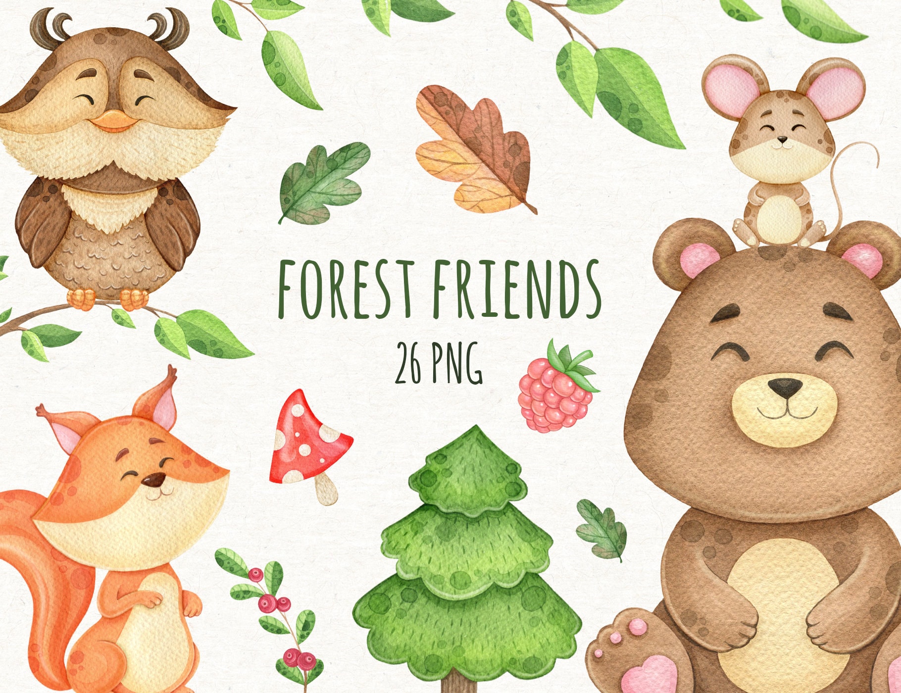 Woodland Animals Clipart Forest Animal Bear Owl Fox - Etsy
