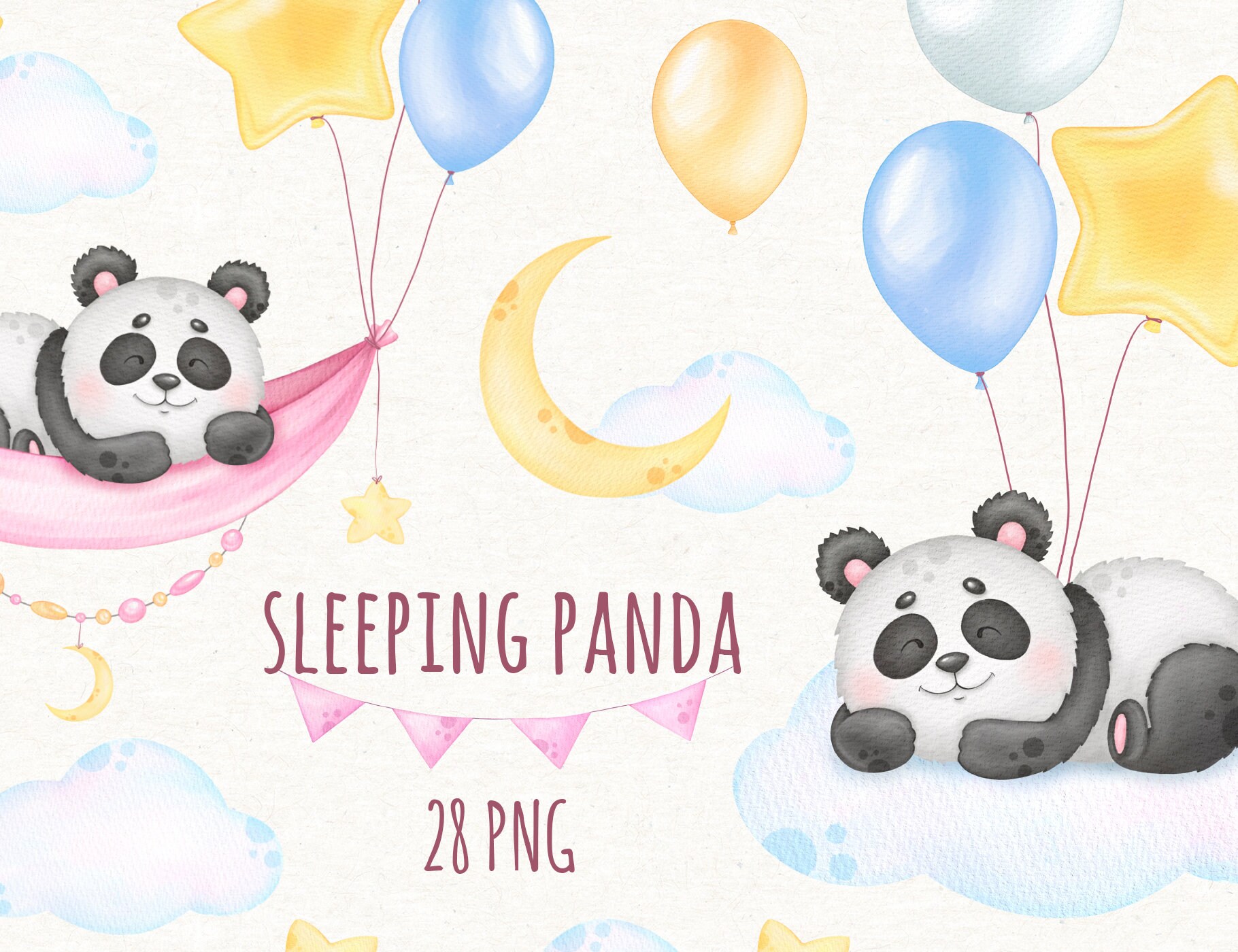 Watercolor Cute Sleeping Panda Clipart Baby Shower Girl Clip - Etsy
