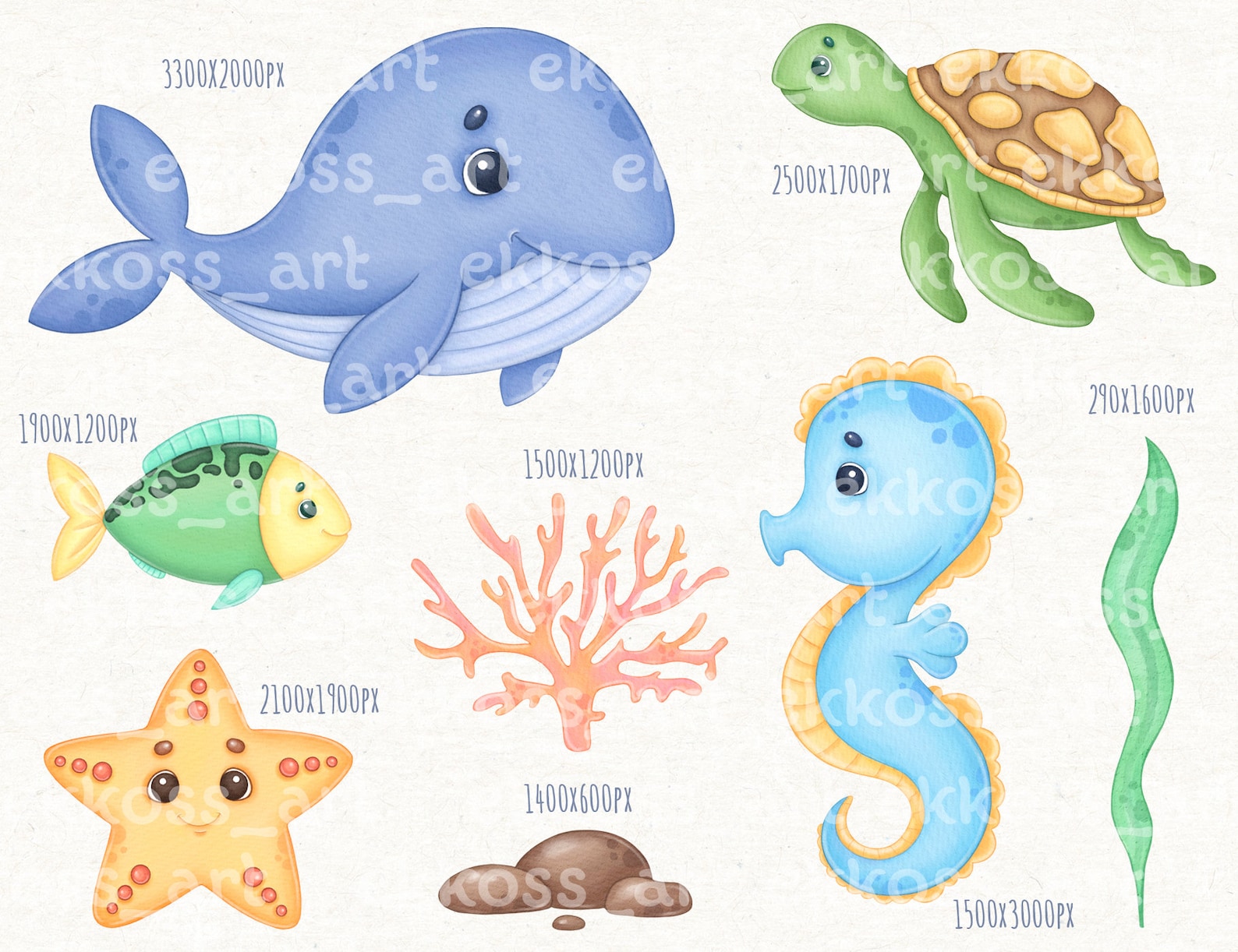 Under the Sea Clipart, Watercolor Sea Animals Png - Etsy
