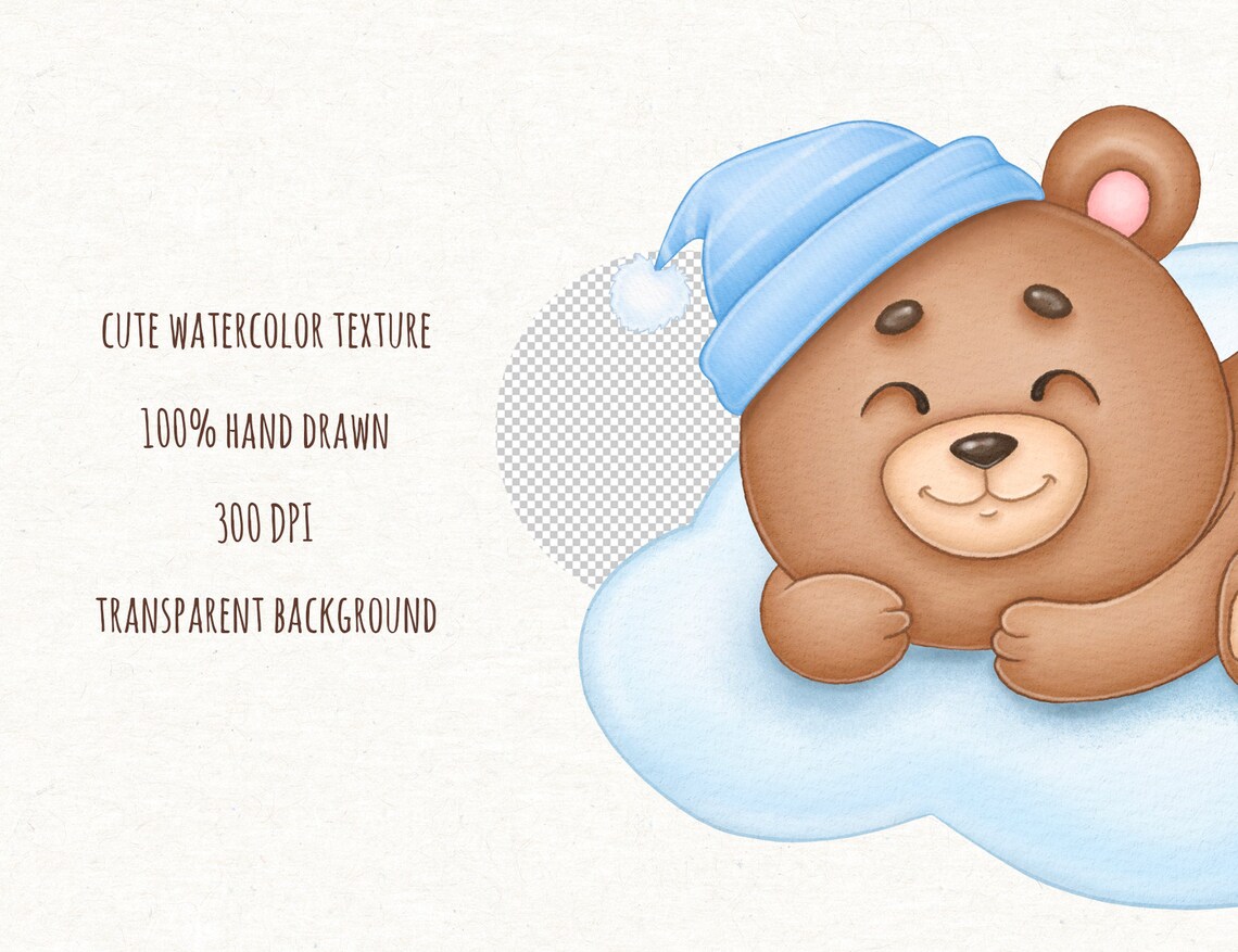 Sleeping Bear Clipart Baby Shower Boy Png - Etsy