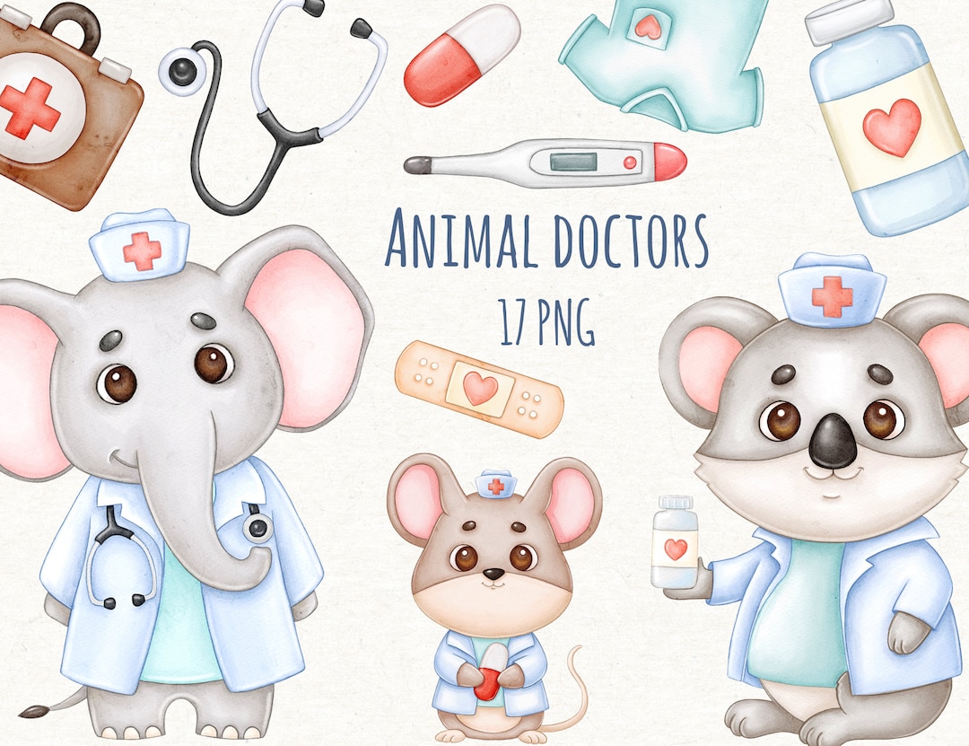 Doctor Animal Watercolor Clipart, Medical Clip Art, Png - Etsy