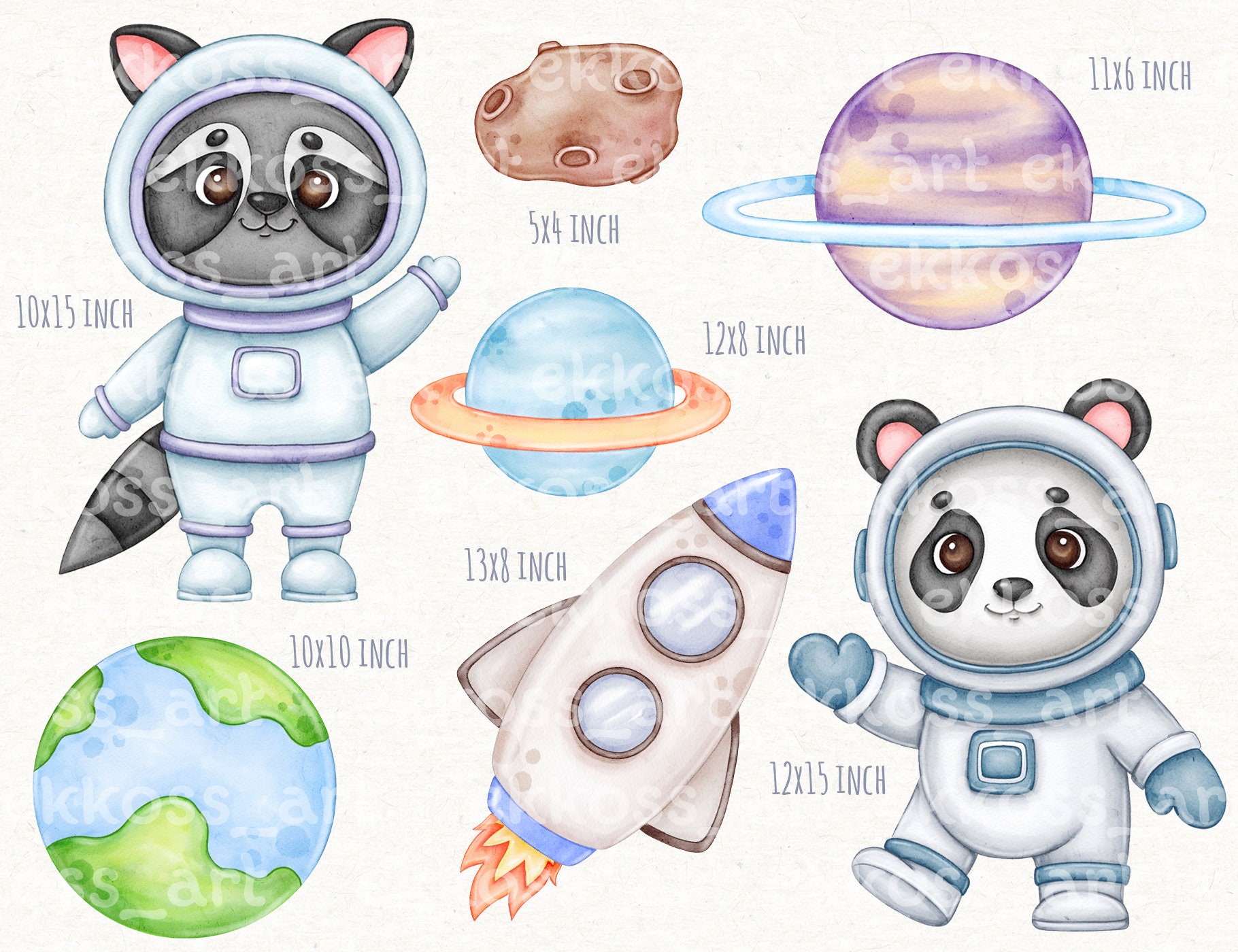 Space Animals Astronaut Watercolor Clipart Space Nursery PNG - Etsy