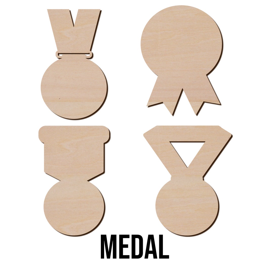 Medal With Ribbon Wood Cutout Laser Cut Unfinished Wooden Blank Art ...