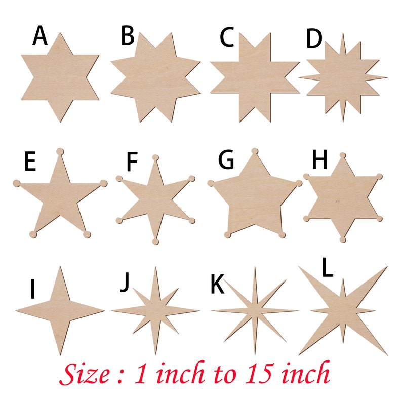 1" ~ 15" Star Shape, Star of David, Bethlehem Star, Sheriff Star, Laser ...
