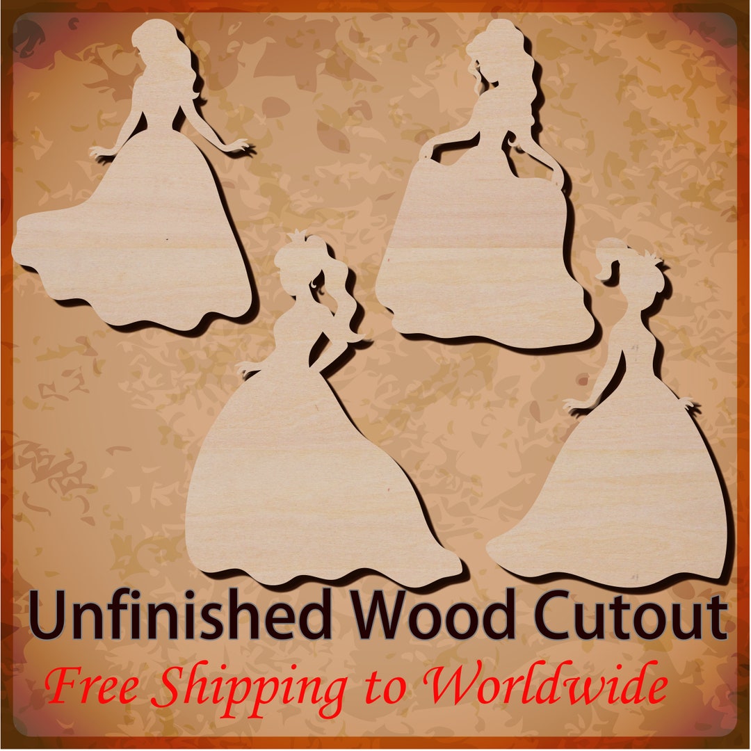 Princess Outline Unfinished Wood Laser Cut Cutout Shapes for DIY Craft ...