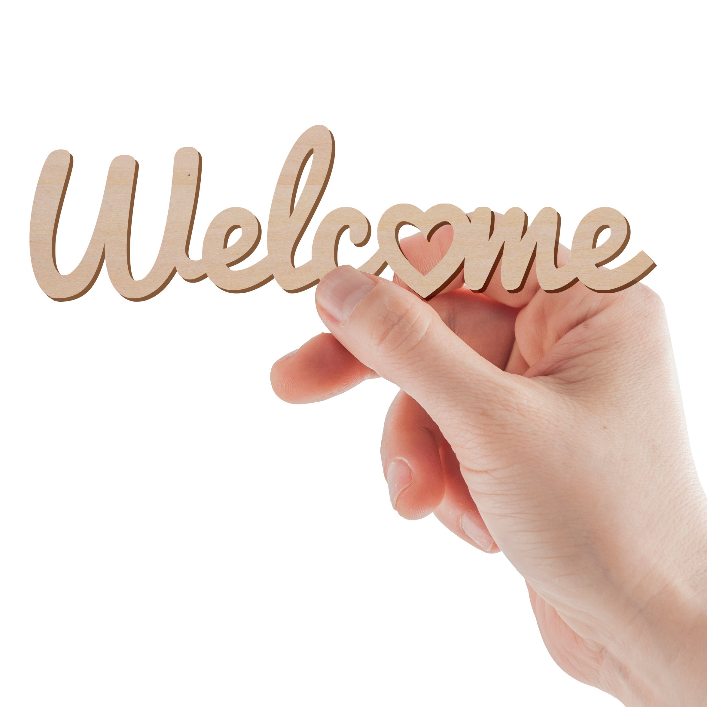 Welcome with Heart Sign Wood Cut Out Shape Wooden Word Laser | Etsy