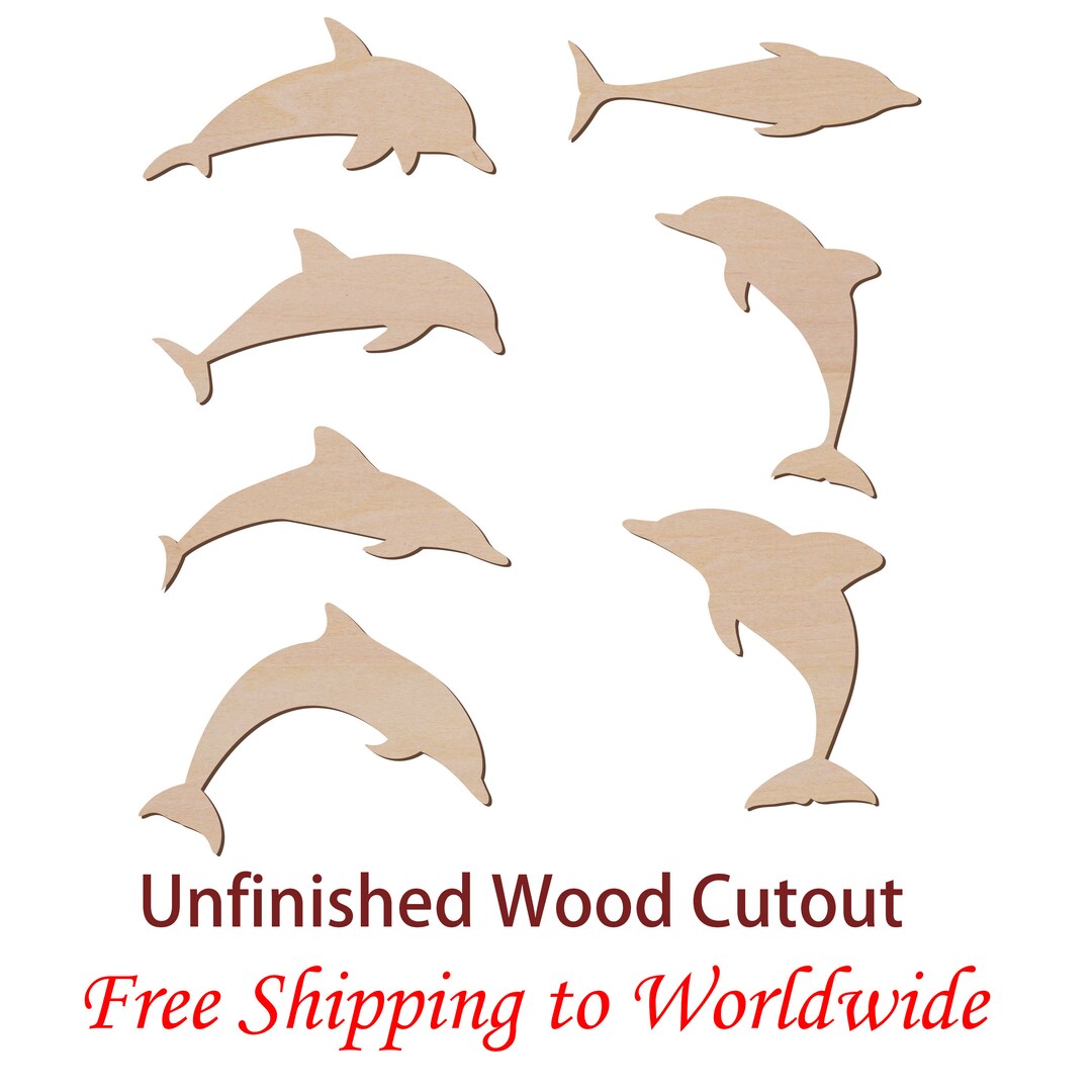 Laser Cut Unfinished Wooden Cutout Ocean Dolphins Shape for DIY Craft ...