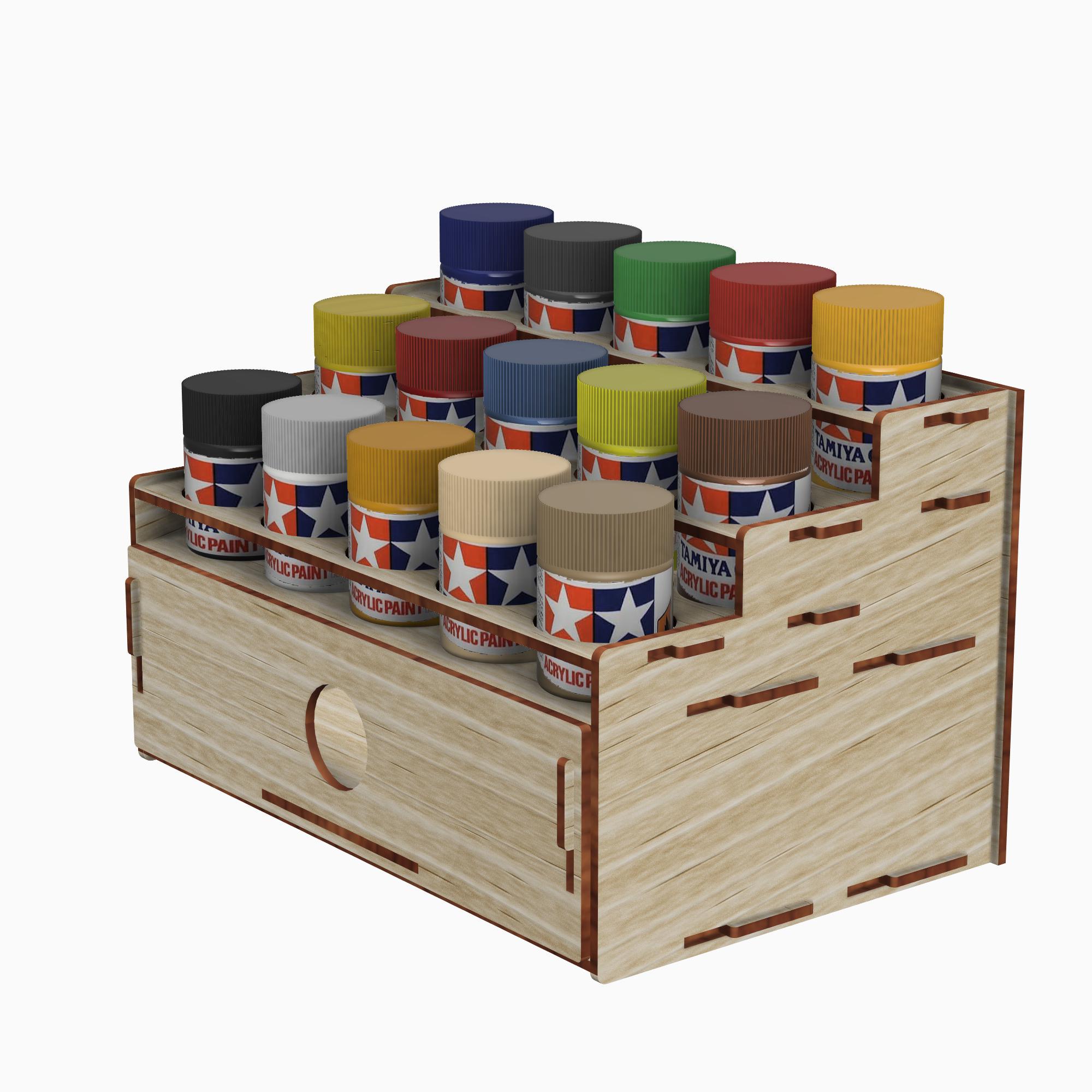 3-tier Wooden Paint Rack for Tamiya 23ml Bottles | Model Paint ...