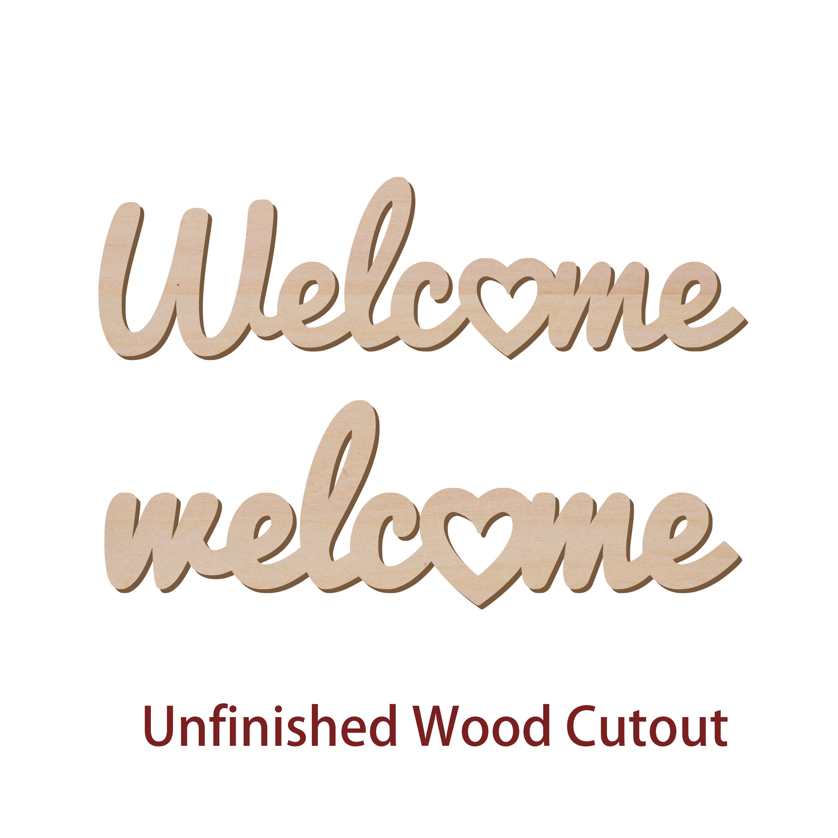 Welcome with Heart Sign Wood Cut Out Shape Wooden Word Laser | Etsy