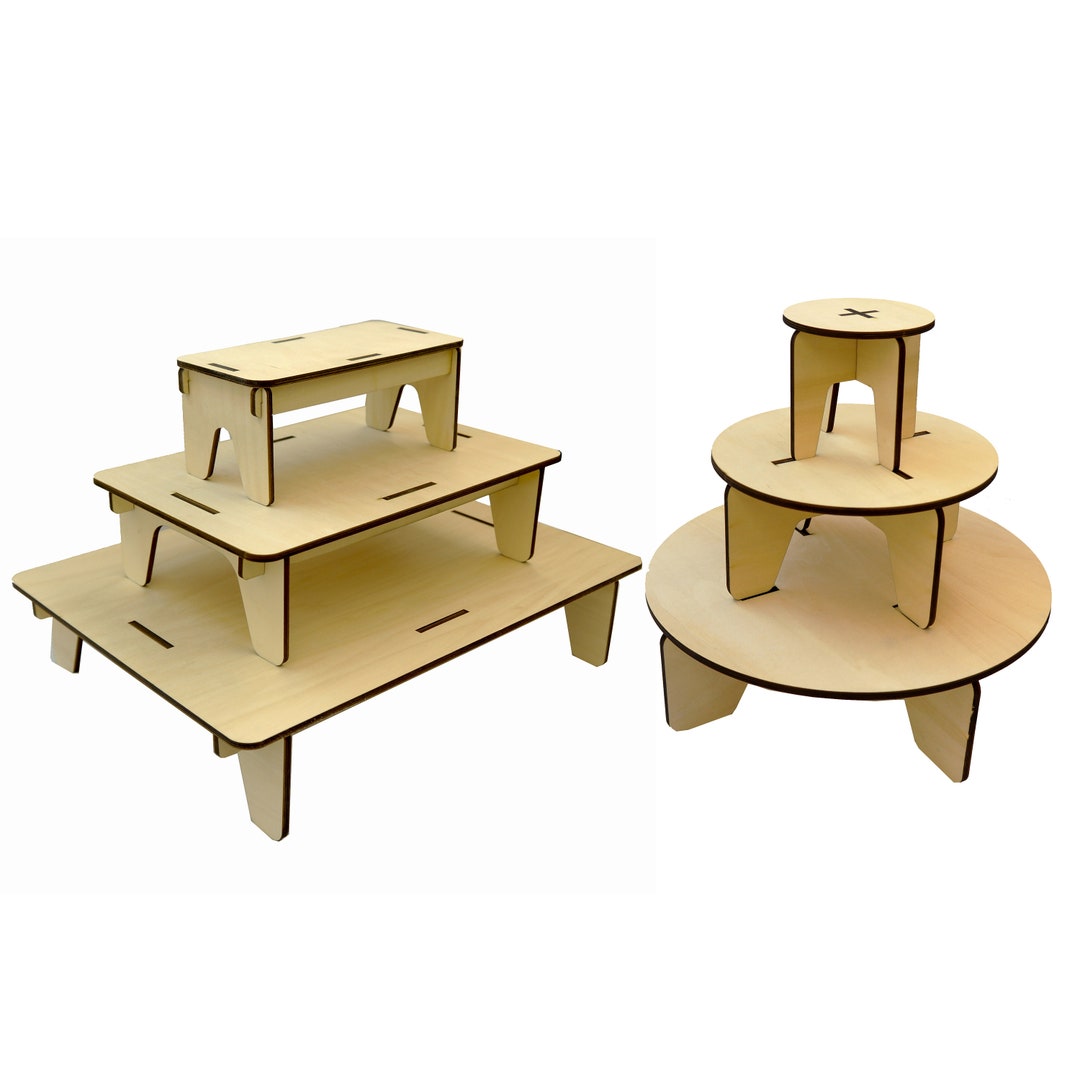 Portable Round or Rectangle Wood Table Riser Stand Shelf Organizer ...