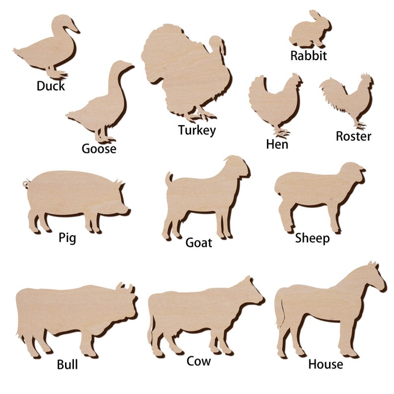 Laser cut Unfinished Wooden Cutout Farming animals for DIY | Etsy