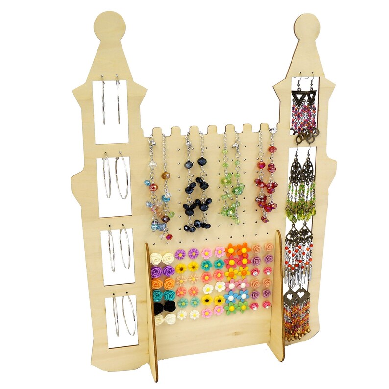 Castle Outline Jewelry Display Stand, Pegboard for Earrings, 7 Slots ...