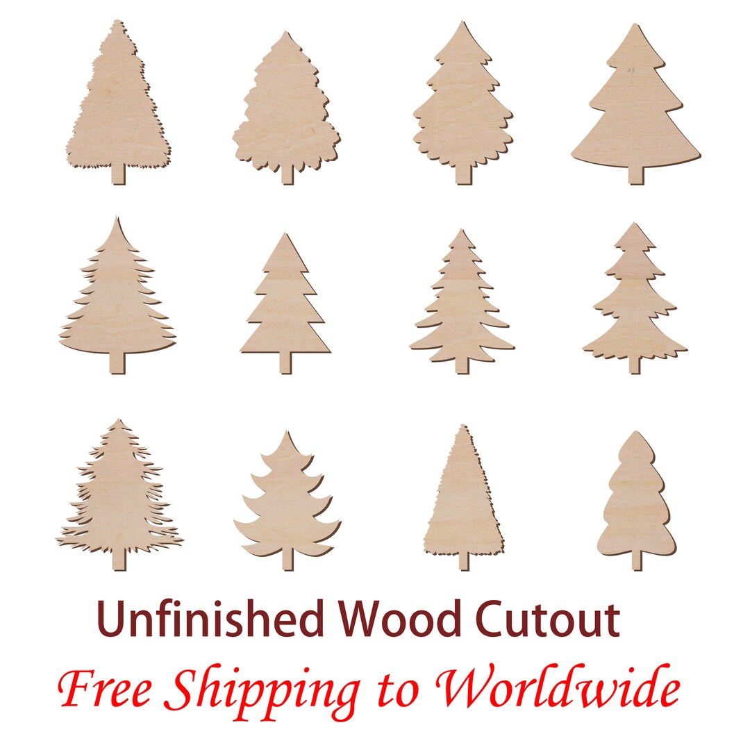 Laser Cut Unfinished Wooden Cutout Christmas Tree Shape for DIY Craft ...