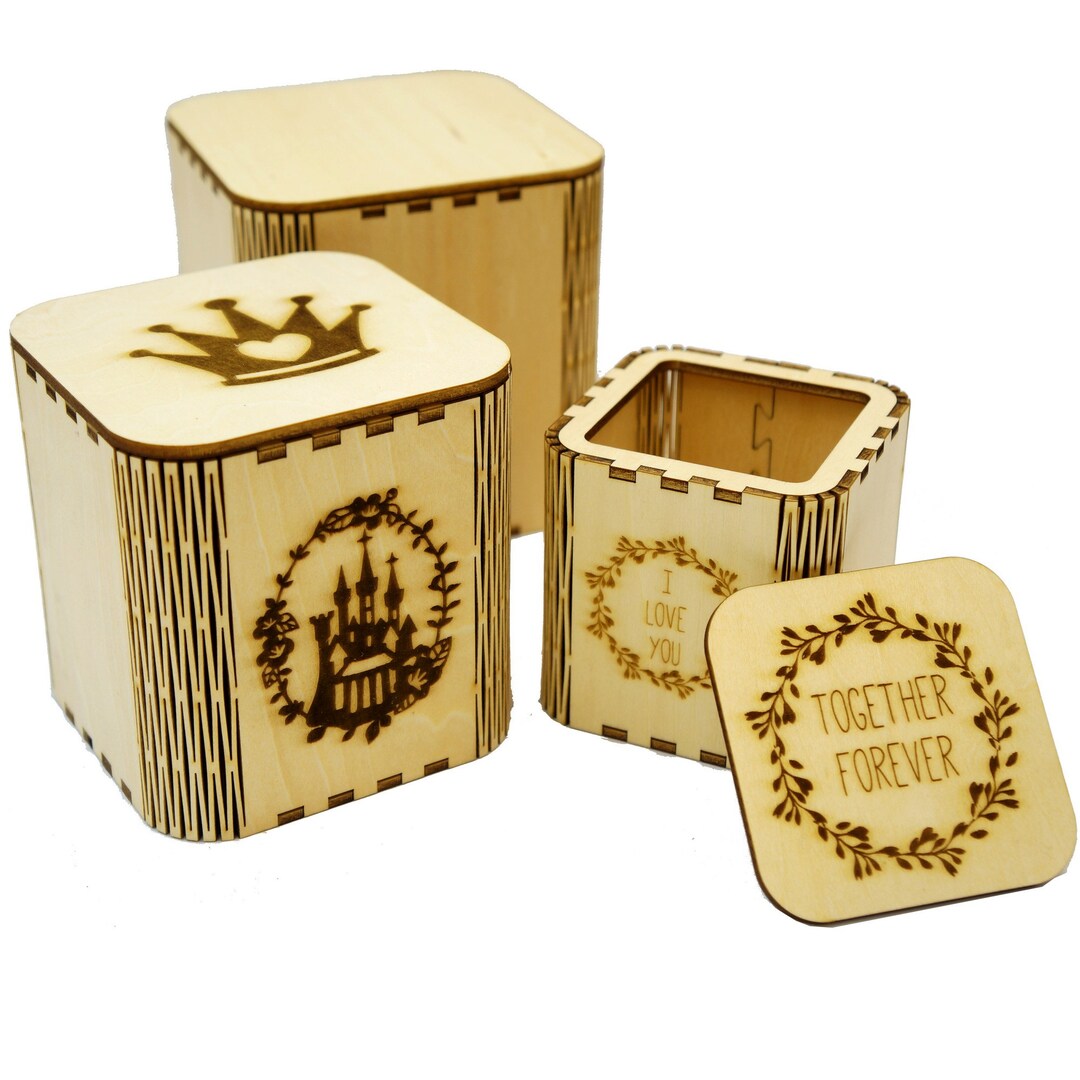 Laser Cut Round Corner Wooden Cube Box With Lid Cover, Personalization ...
