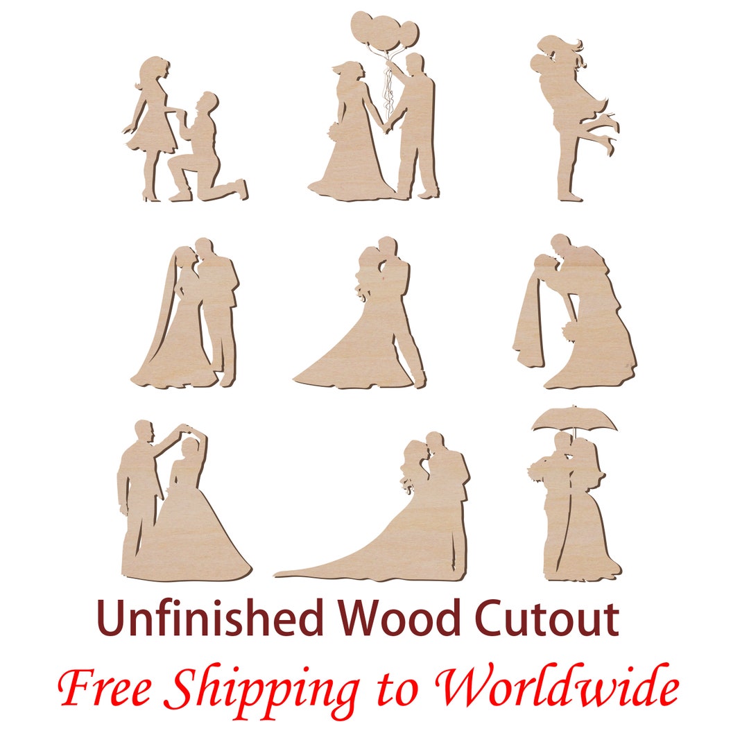 1" ~ 15" Love Wedding Couple Groom Bride Marriage, Laser Cut Unfinished ...