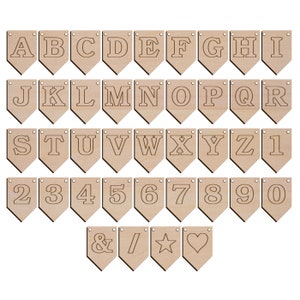 Personalised Alphabet Letter Bunting Banners - Unfinished Wood Laser ...