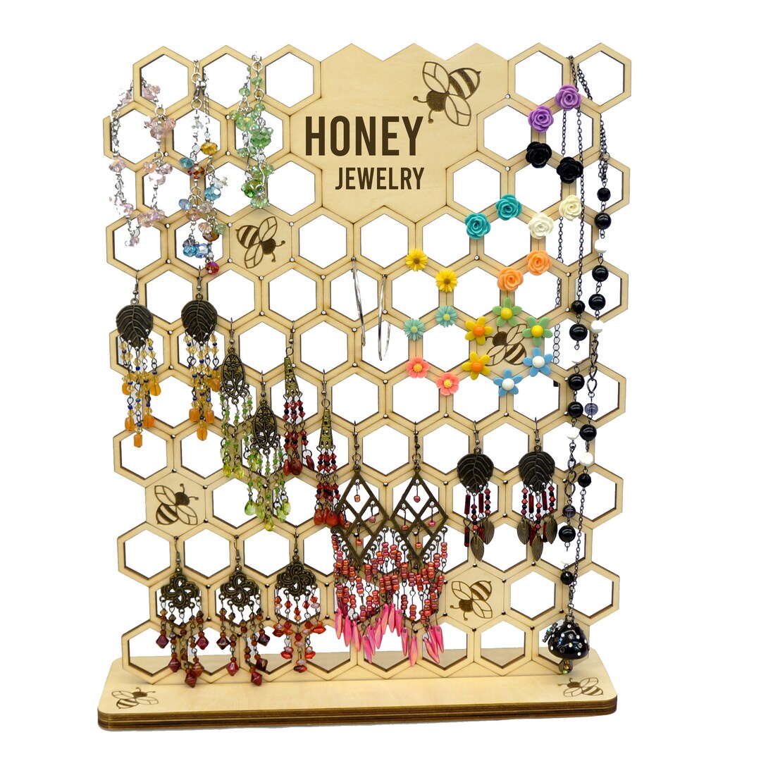 Honeycomb Earrings Jewelry Wood Display Stand for Craft Fair Trade Show ...
