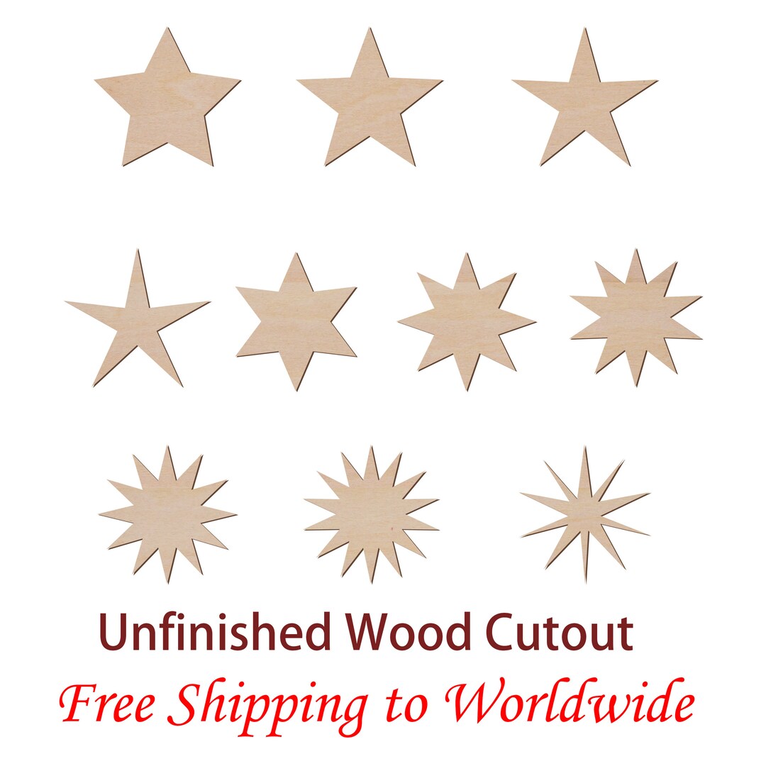 1" ~ 15" Star Shape Laser Cut Unfinished Wooden Cutout for DIY Craft ...