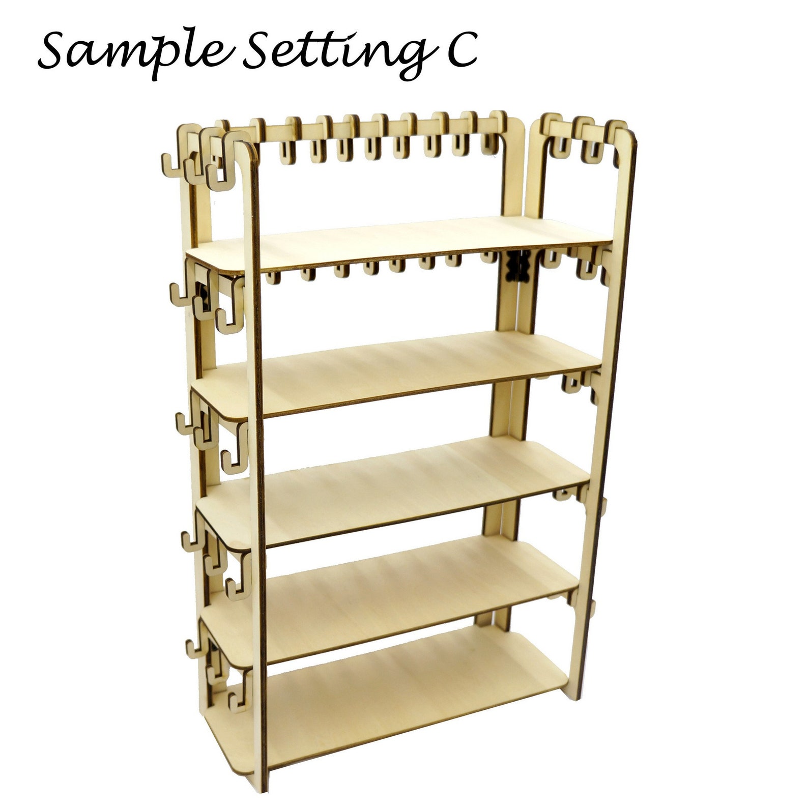 5 Tier Shelf Shelves Rack With 80 s Hooks for Hanging, Raw Plywood Eco ...