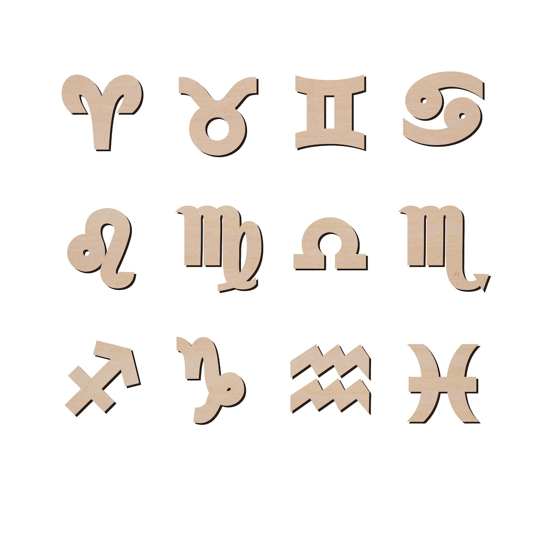 12 Zodiac Astrology Signs Wood Cutout Laser Cut Unfinished Wooden Blank ...