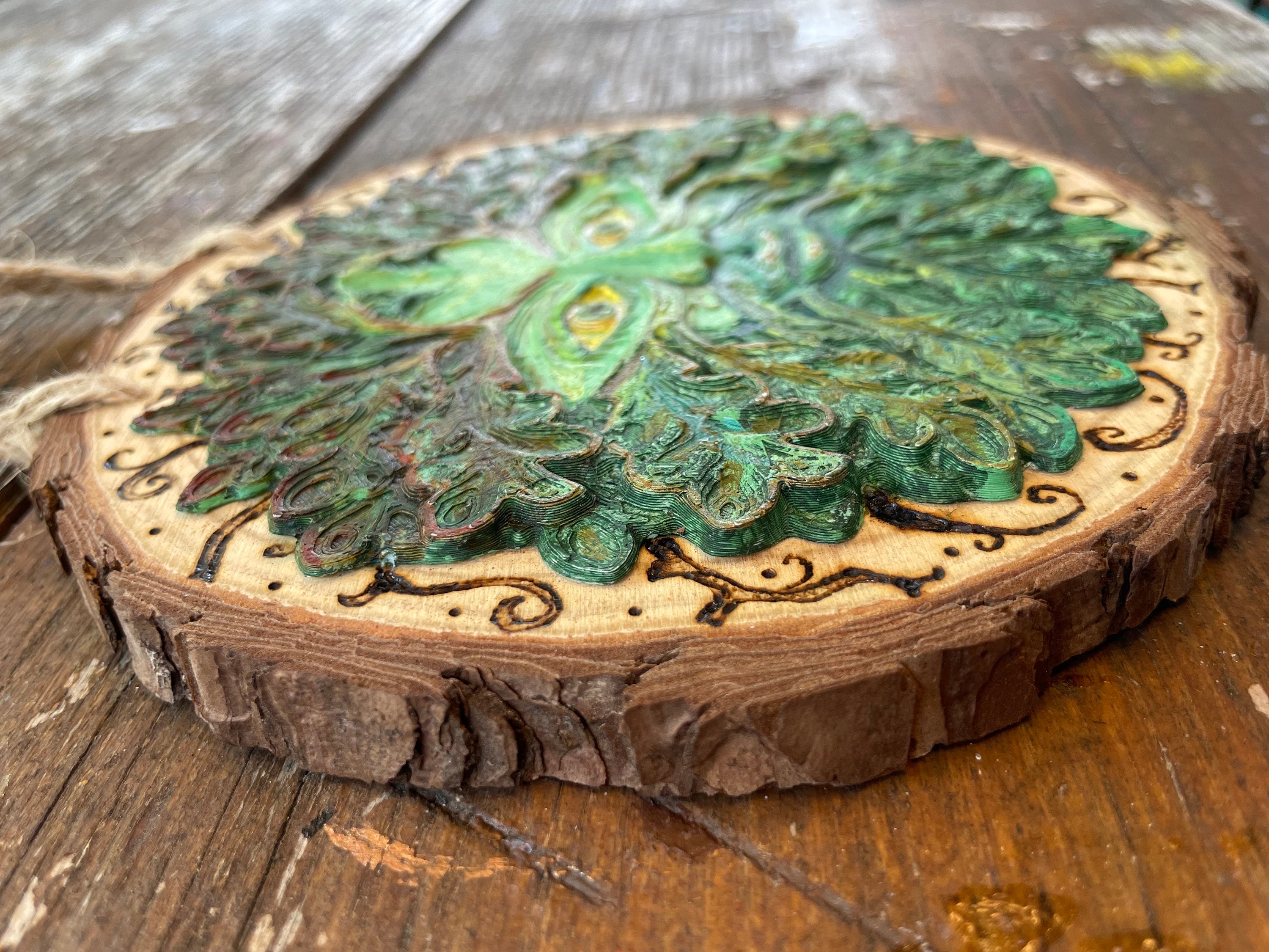 The Green Man Pyrography/ Wood Burn Solid Log-slice Wall Art - Etsy