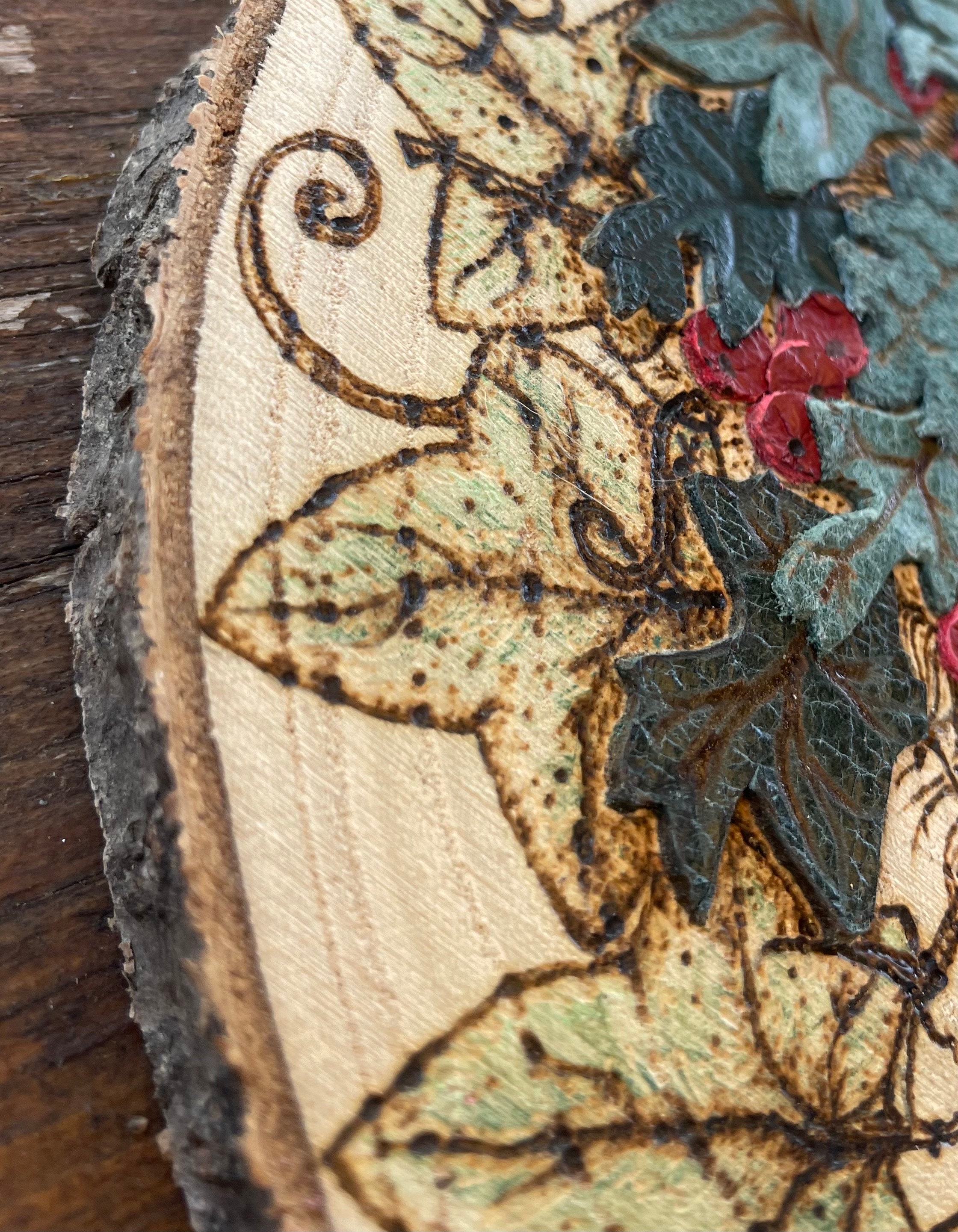 The Green Man - Pyrography/ Wood Burn 22cm Solid Log-slice Wall Art ...