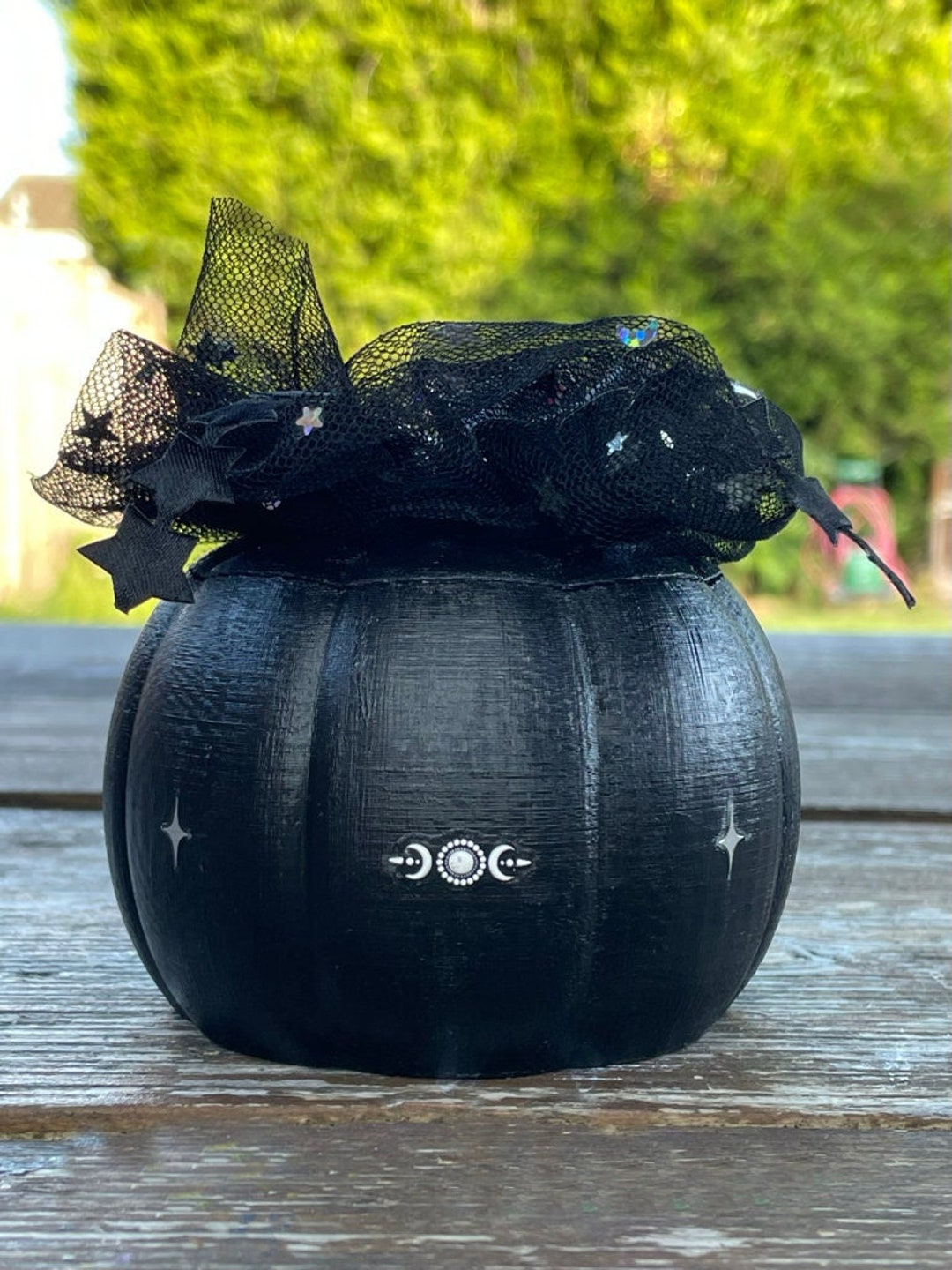 Handmade Black Wiccan Triple Moon Pumpkin Pot. Jewellery, Trinket Box ...