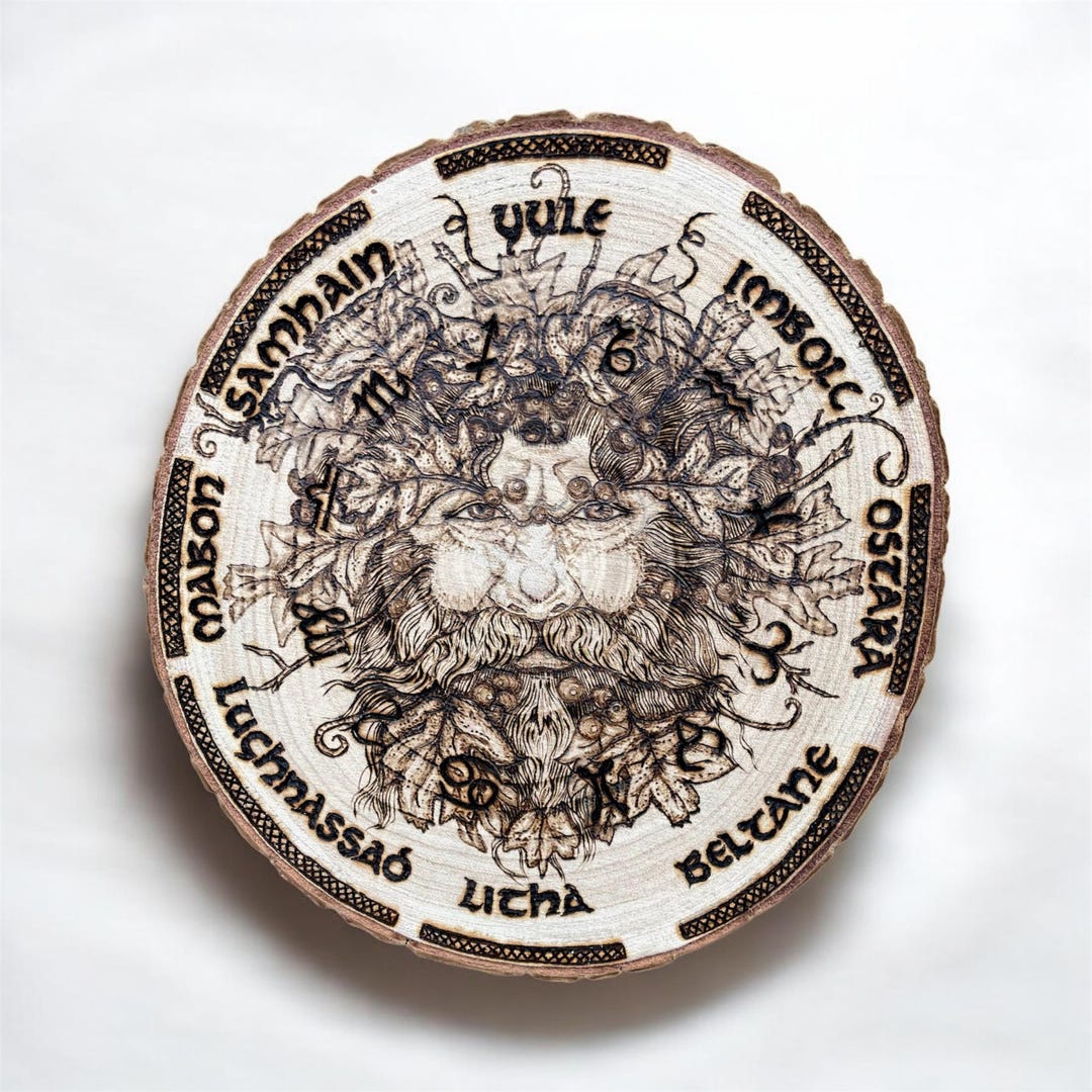 Wheel of the Year With the Green Man Wood-burned pyrography Large ...